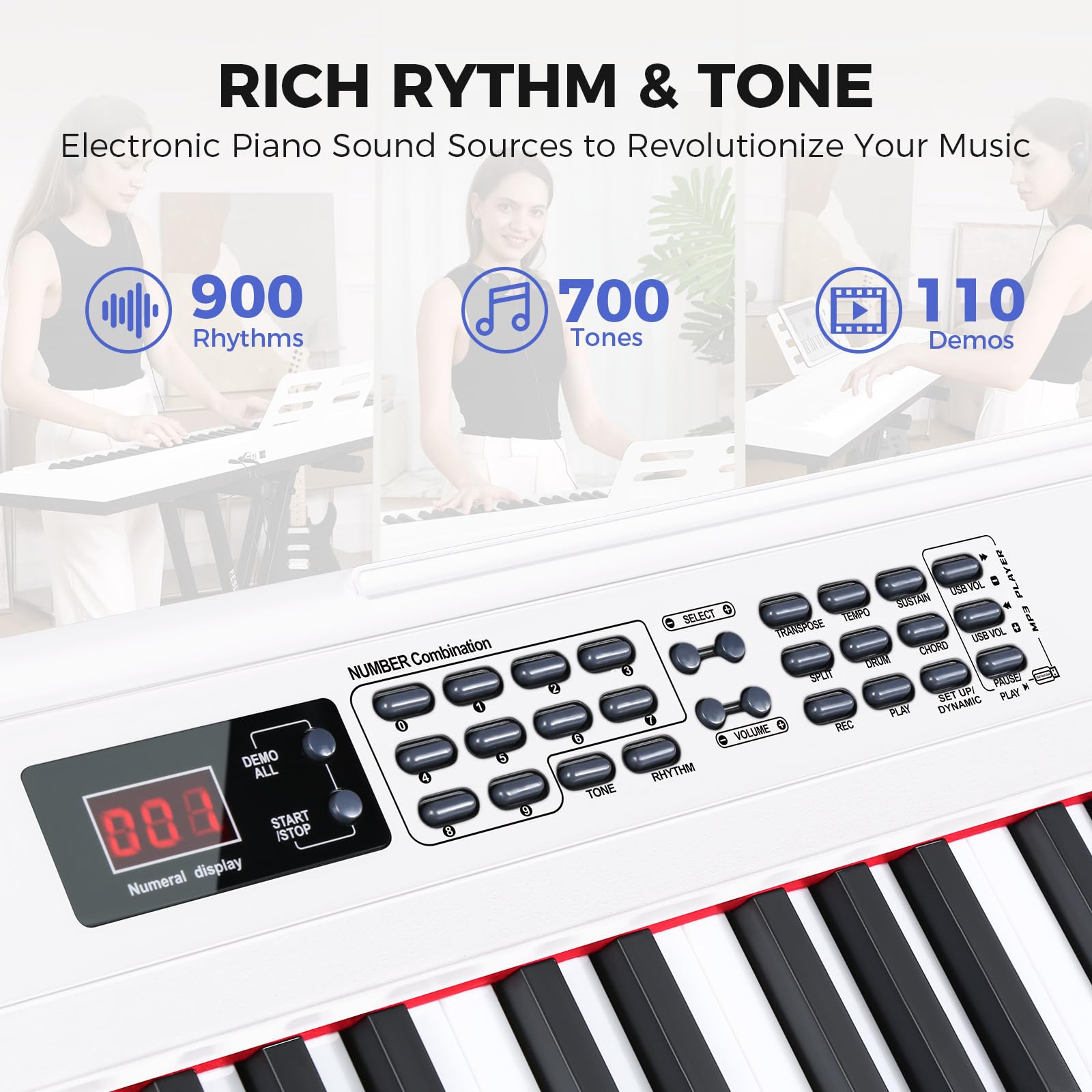 Snapklik.com : Fesley 88 Key Keyboard Piano: Bluetooth Full-Size ...