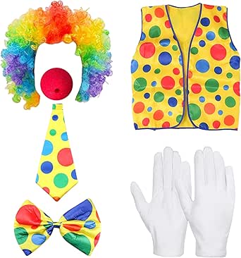 RmKbe 6pcs Clown Costume Kit Rainbow Clown Wig Clown Vest Clown Bow Tie ...