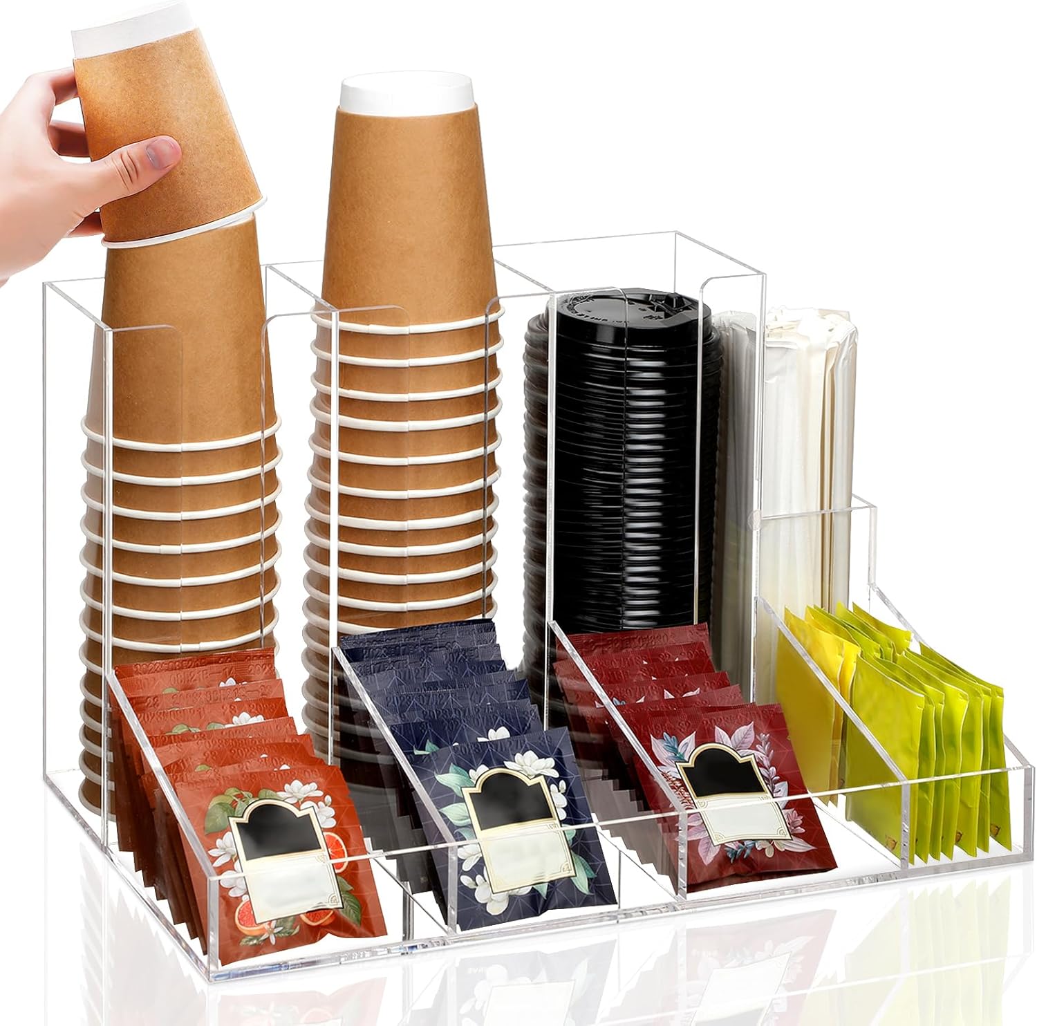 Amazon.com: Suzile Acrylic Cup and Lid Organizer, 4 Compartments Coffee ...