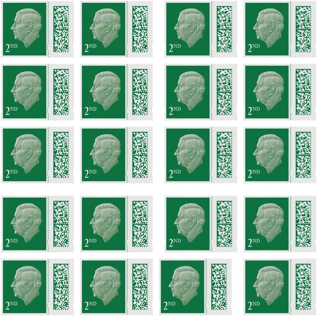 20 x 2nd Class Stamps UK Standard Domestic Mail Posting QR/Barcoded ...