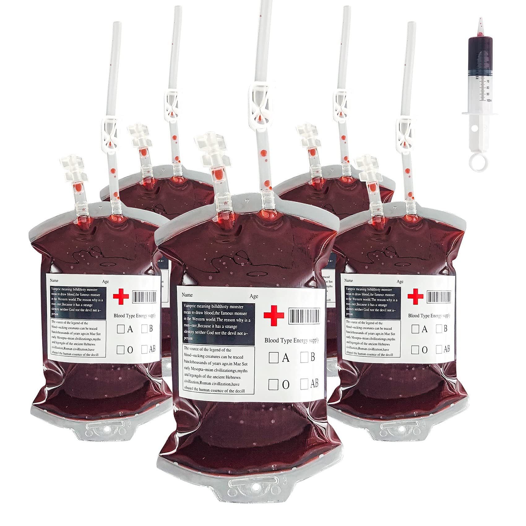 Amazon.com: UNIIDECO Halloween Fake Blood Bags Syringe for Drinks ...