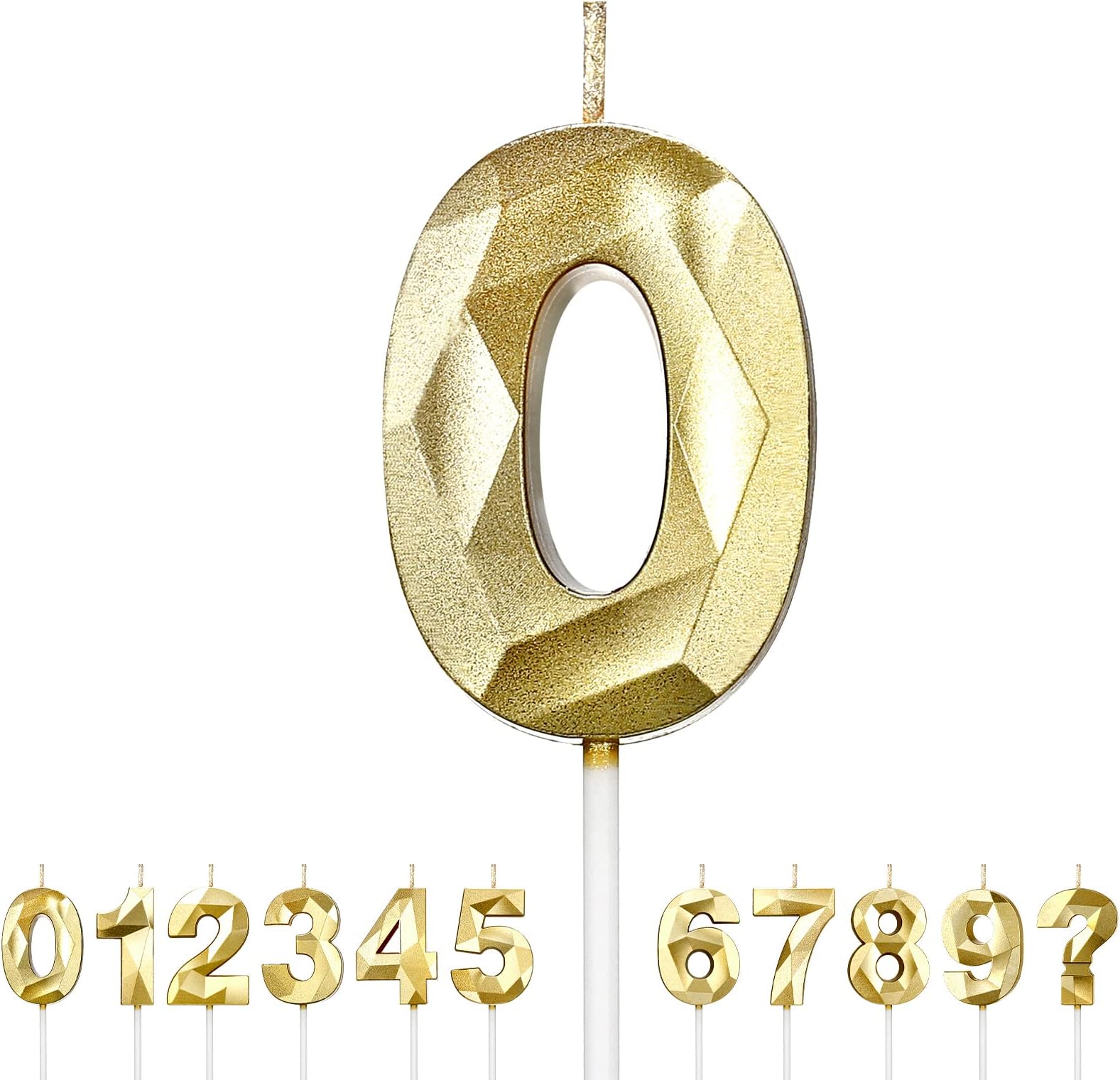 Gold Birthday Number Candles,2 inch 3D Diamond Shape Birthday Candle 0 ...