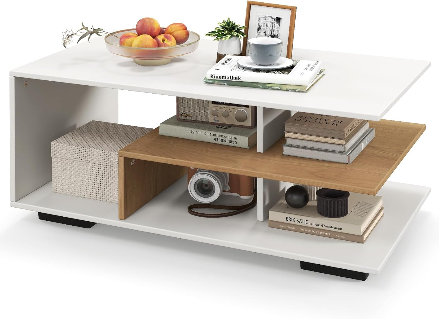 COSTWAY Geometric Coffee Table with Storage Shelves, 3-Tier Rectangular ...