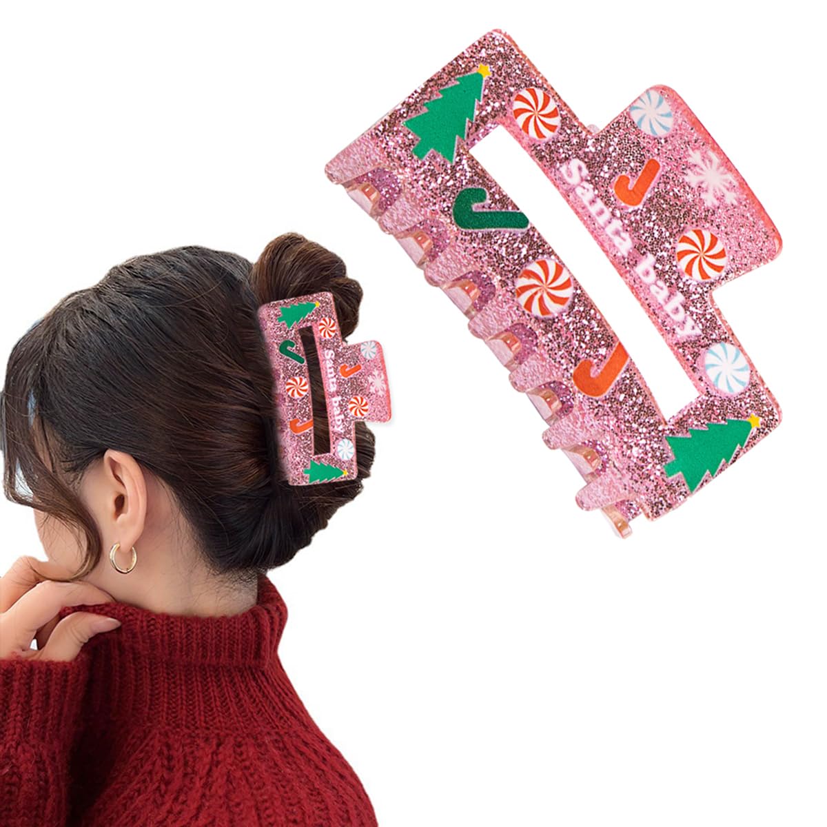 Amazon.com : Christmas Hair Clips Cute Pink Snowflake Candy Glitter ...