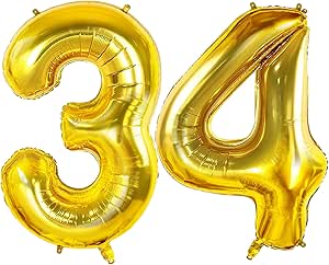 Amazon.com: Number 34 Balloons for 34th Birthday Party Decorations, 0 ...