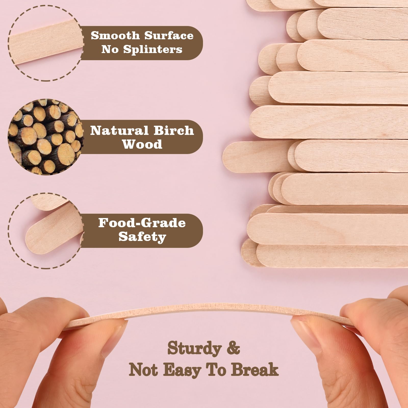 Snapklik.com : 300 Pcs Popsicle Wooden Sticks, 4.5 Length Natural Wood ...
