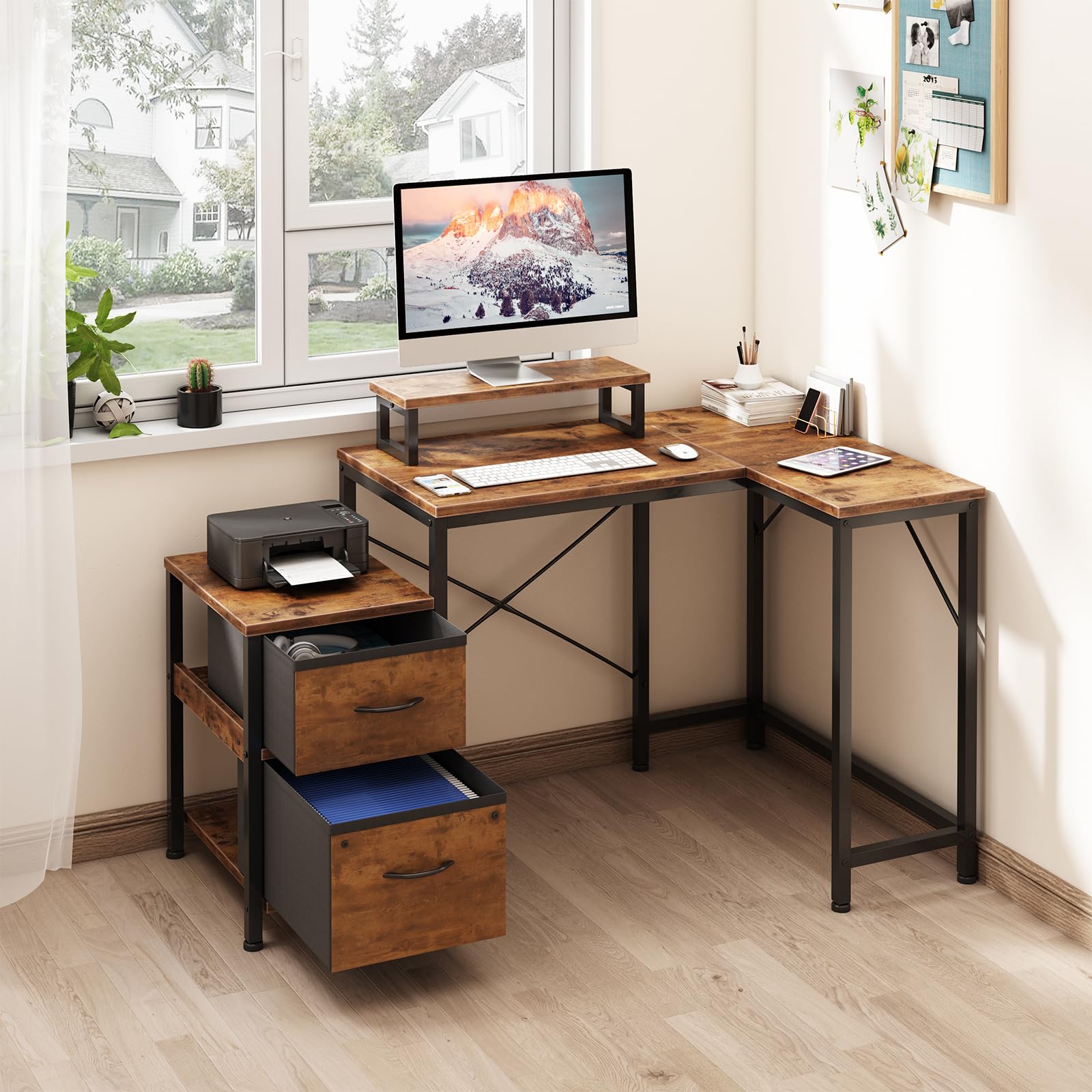 Corner Desk With File Liora Reversible L Shaped Corner Desk For Home