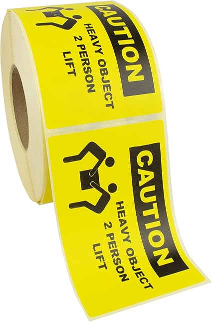 100mm x 150mm Caution Yellow and Black, Heavy Object, 2 Person Lift ...