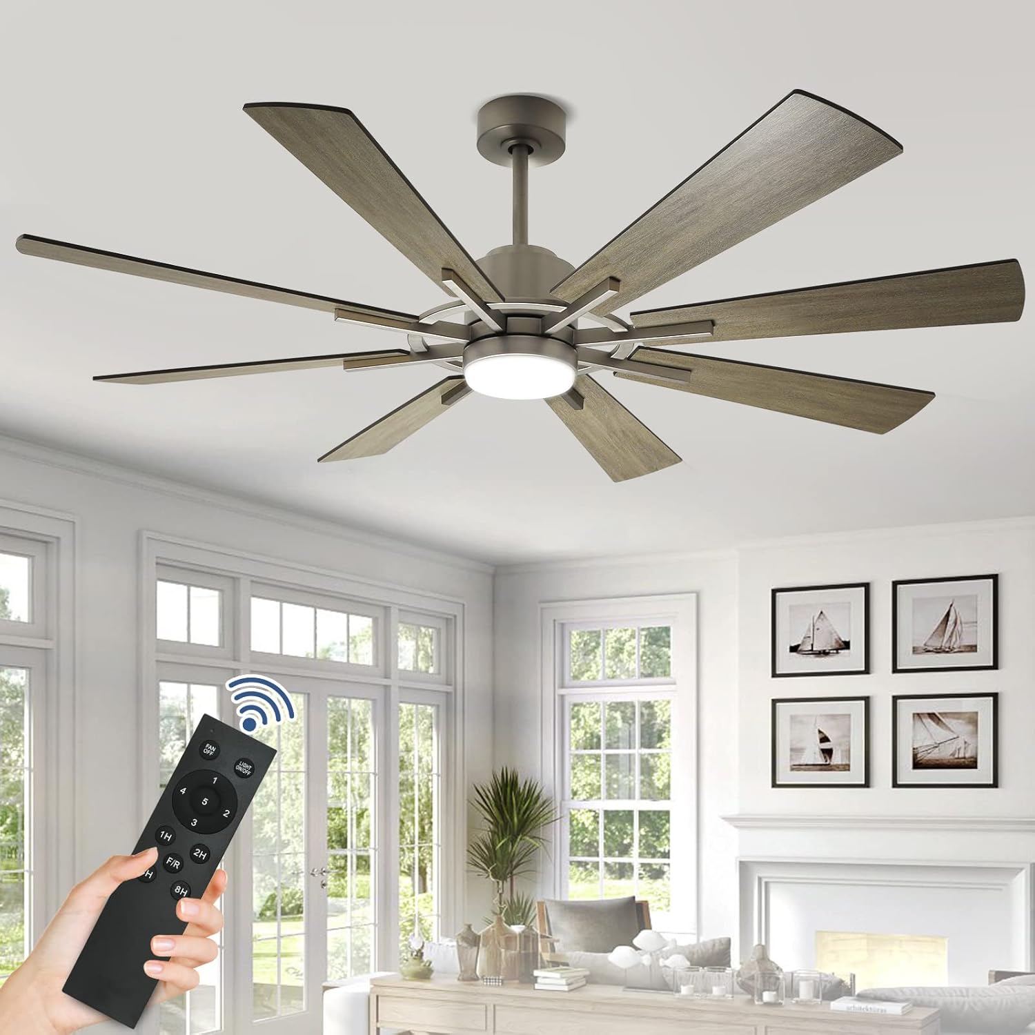 DIGLED 60" Farmhouse Ceiling Fan with Lights and Remote Control, 8 ...