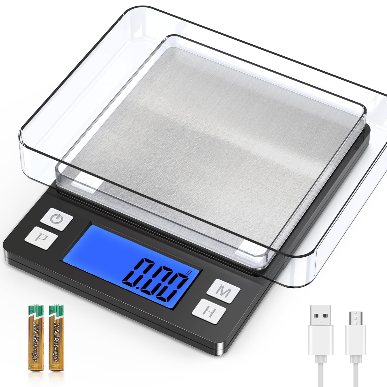 BOMATA 0.01g/1kg Upgraded Small Digital Scale, USB Rechargeable, with ...