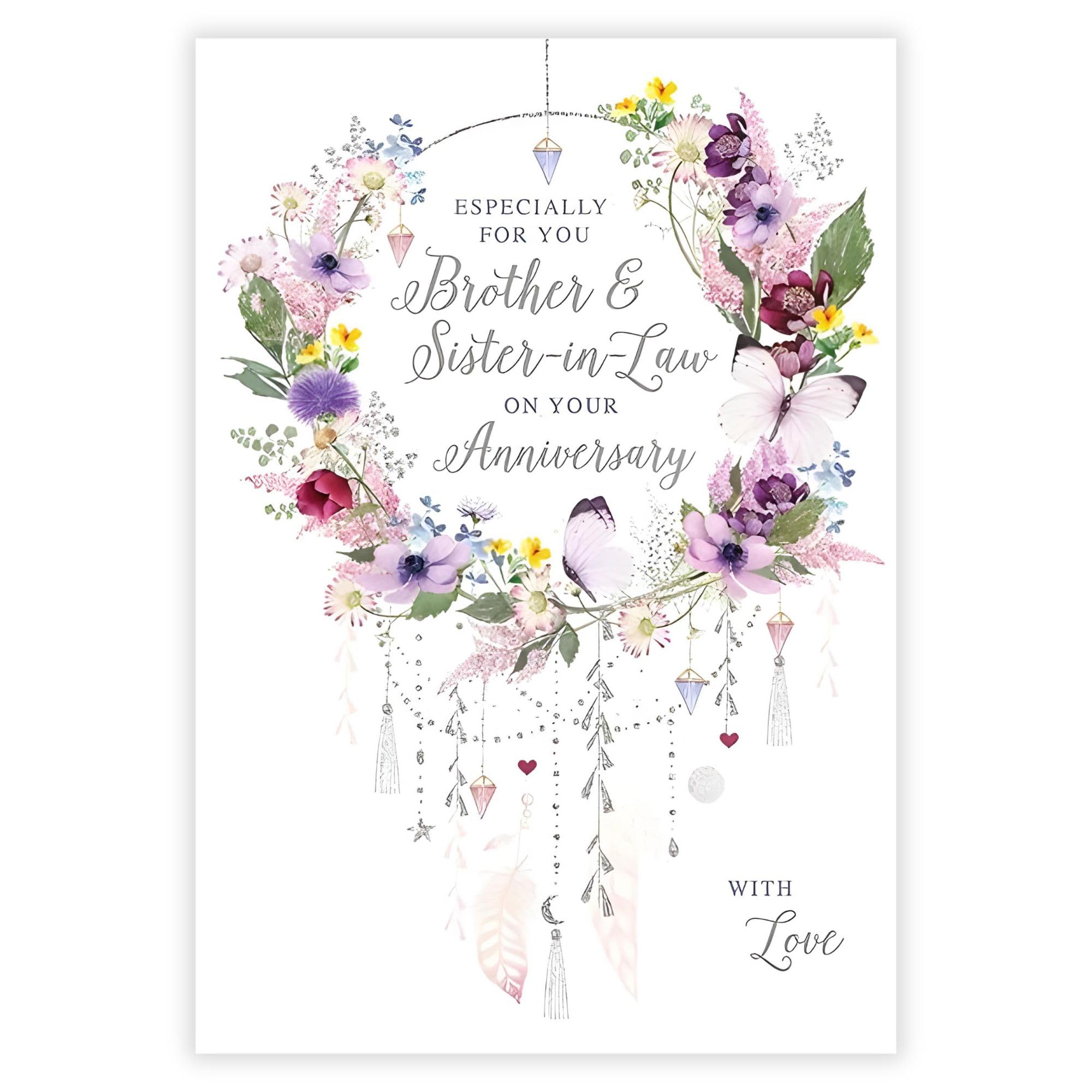 Brother and Sister-in-Law Anniversary Card - Floral Wreath and ...