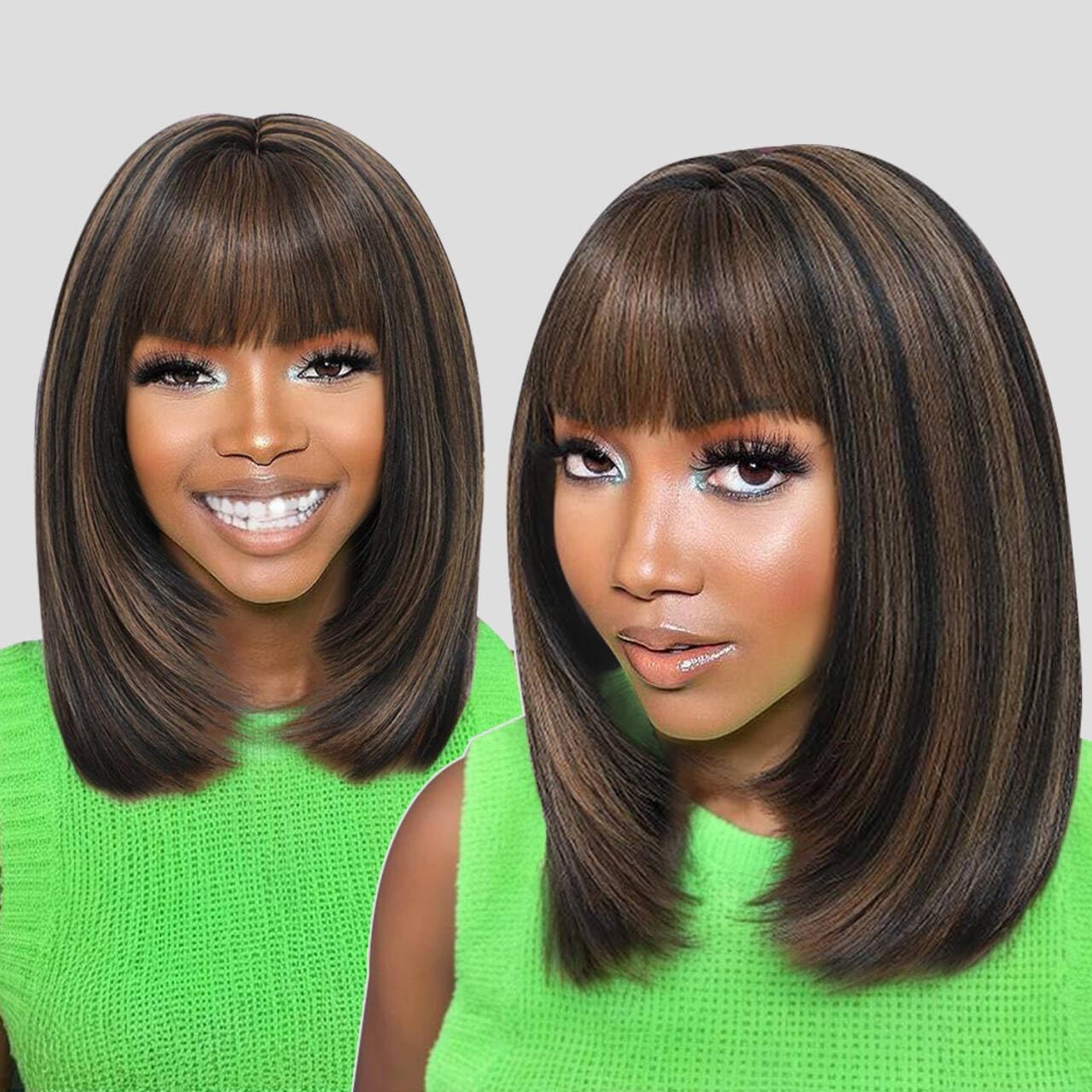 Amazon.com : CAUBINO Bob Wig With Bangs Short Bob Wigs for Black Women ...