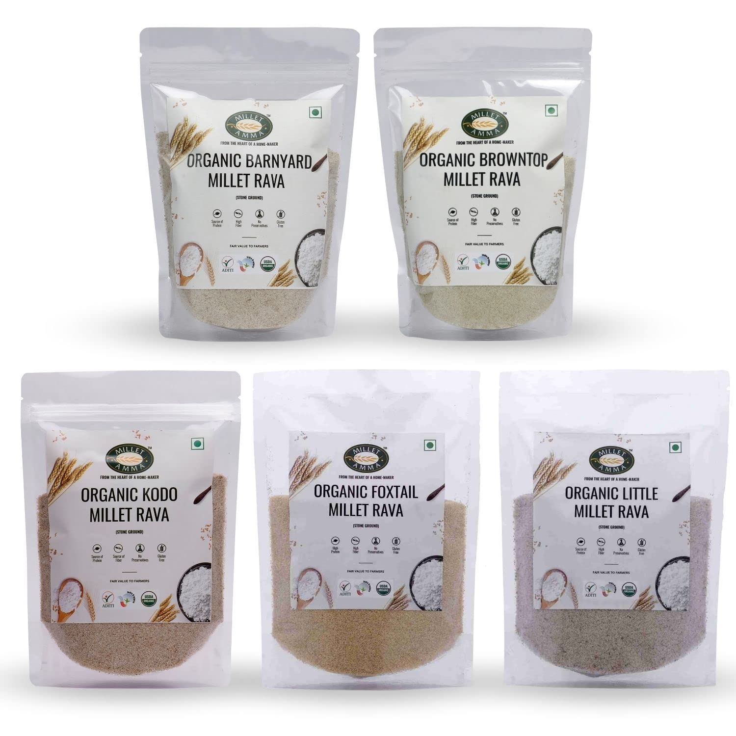 Buy MIllet Amma Siridhanya Rava Combo Millet Pack of 5 | Positive ...