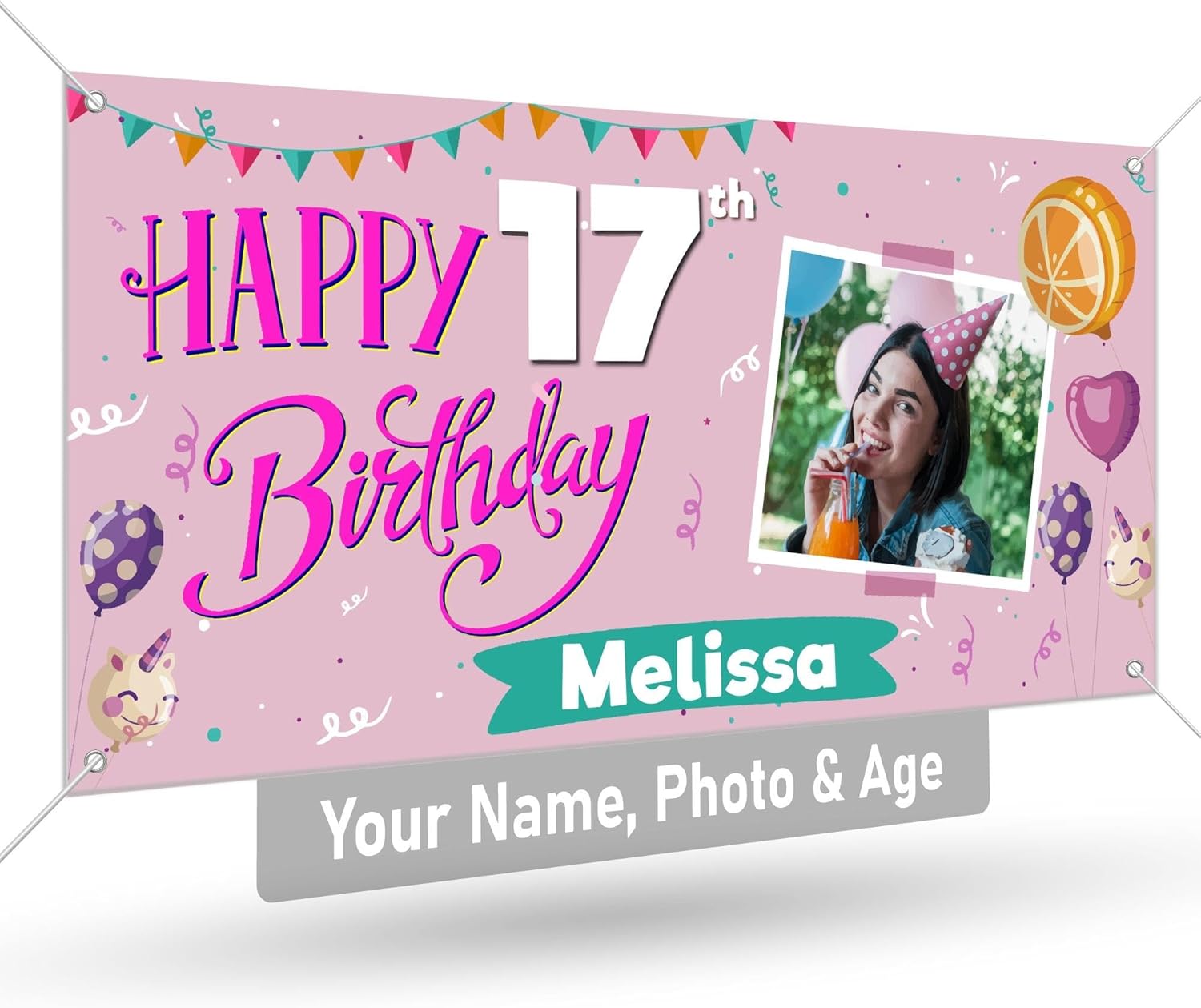 Amazon.com: Personalized Happy Birthday Banner with Name, Photo & Age ...