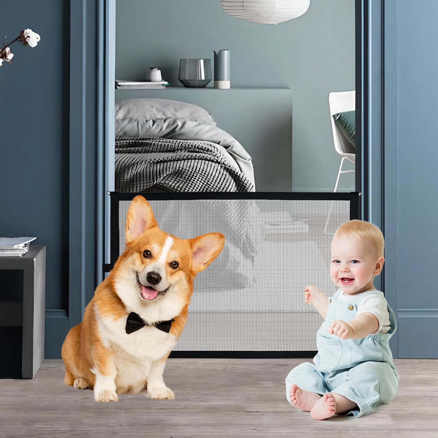 Stair Gates for Dogs Portable Mesh Stair Gate No Drilling Dog Gate ...