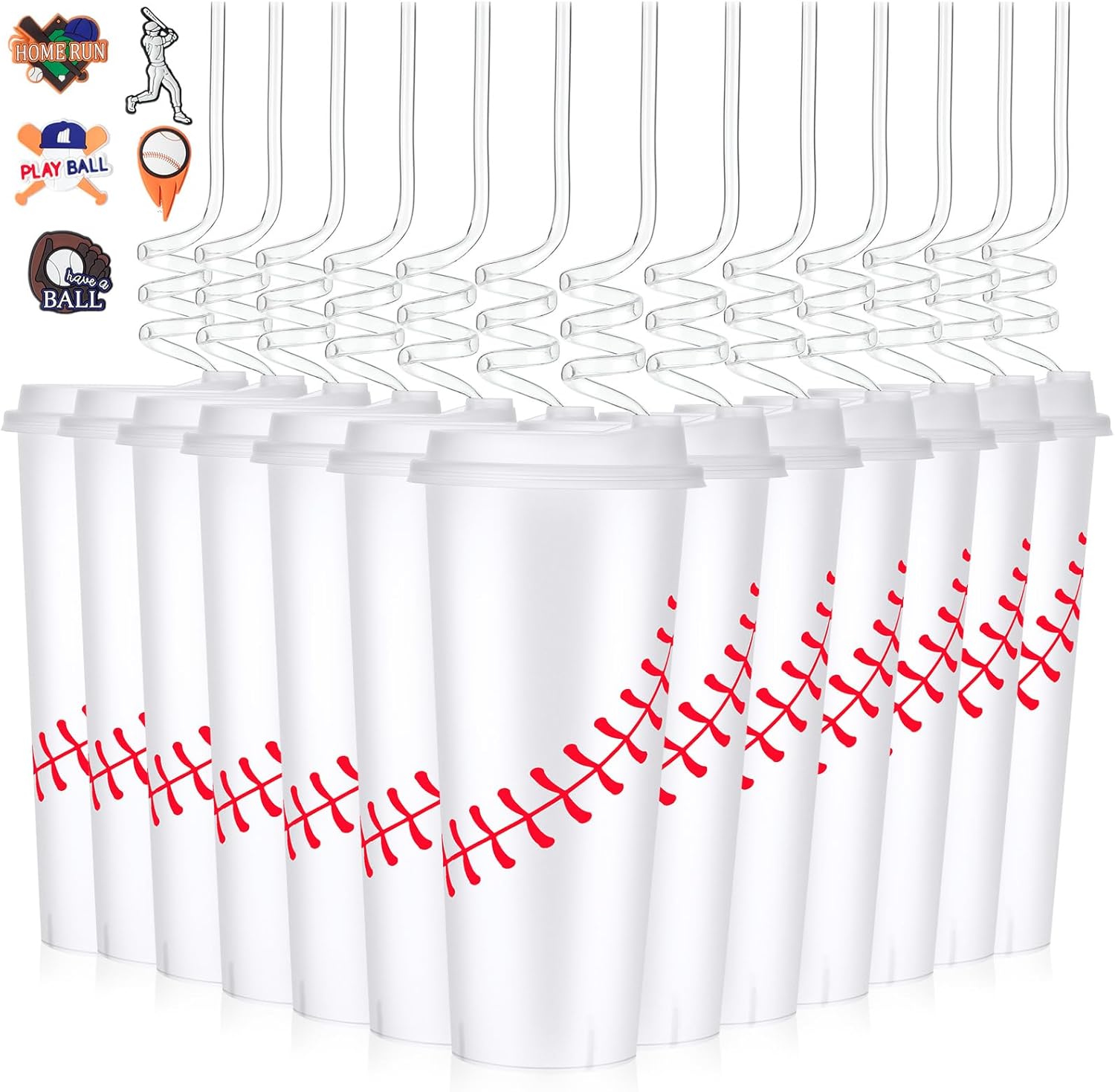 Amazon.com | 2 Blushtier 50 Sets Baseball Plastic Tumbler with Lid and ...