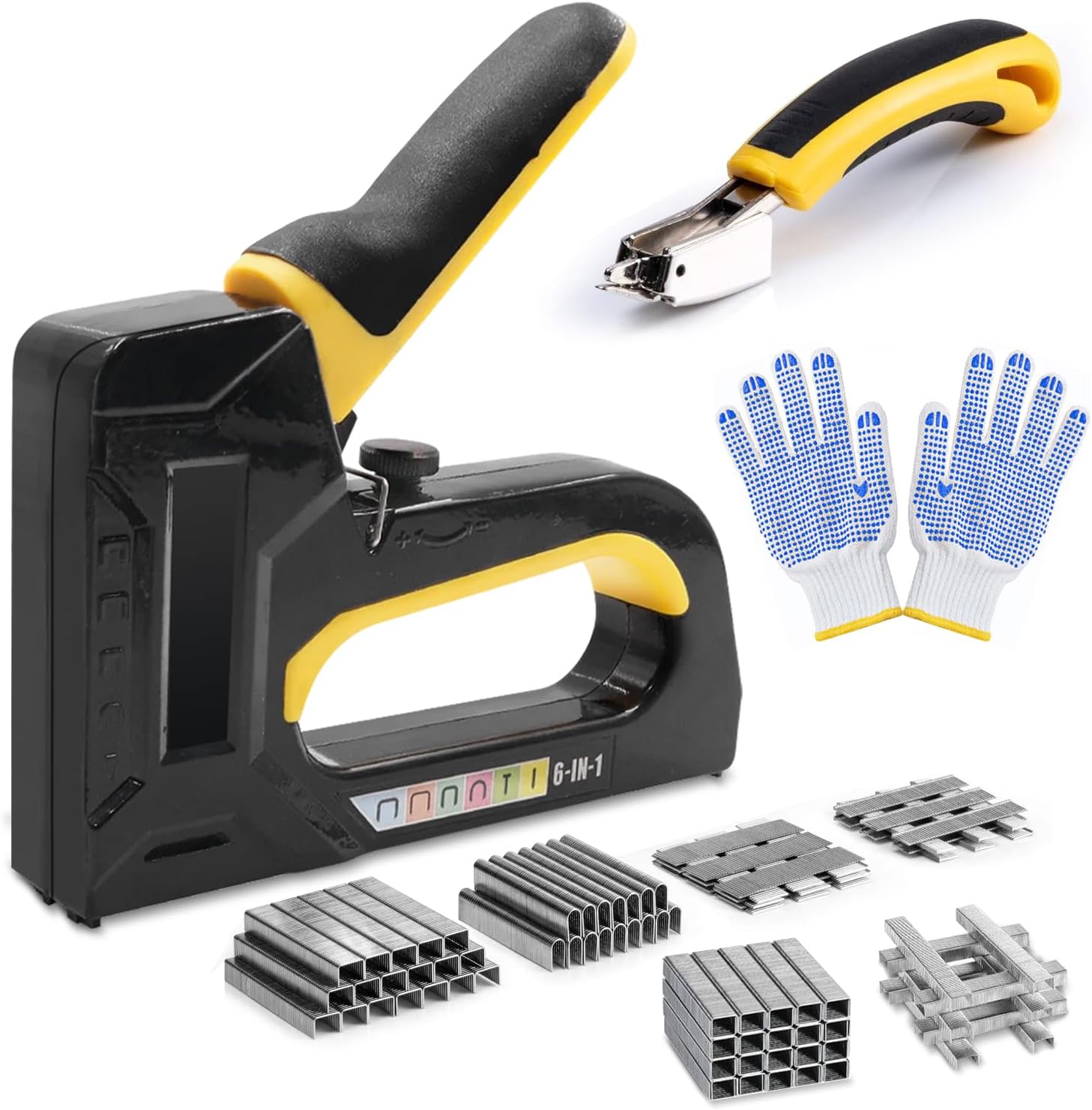 Staple Gun Heavy Duty 6-in-1 Upholstery Stapler Gun with Remover Gloves ...