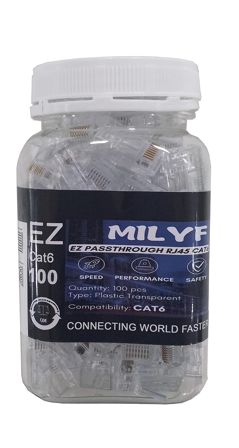 Amazon.com: MILYF RJ45 Ethernet Cat 6 EZ Pass Through Connector 100 ...