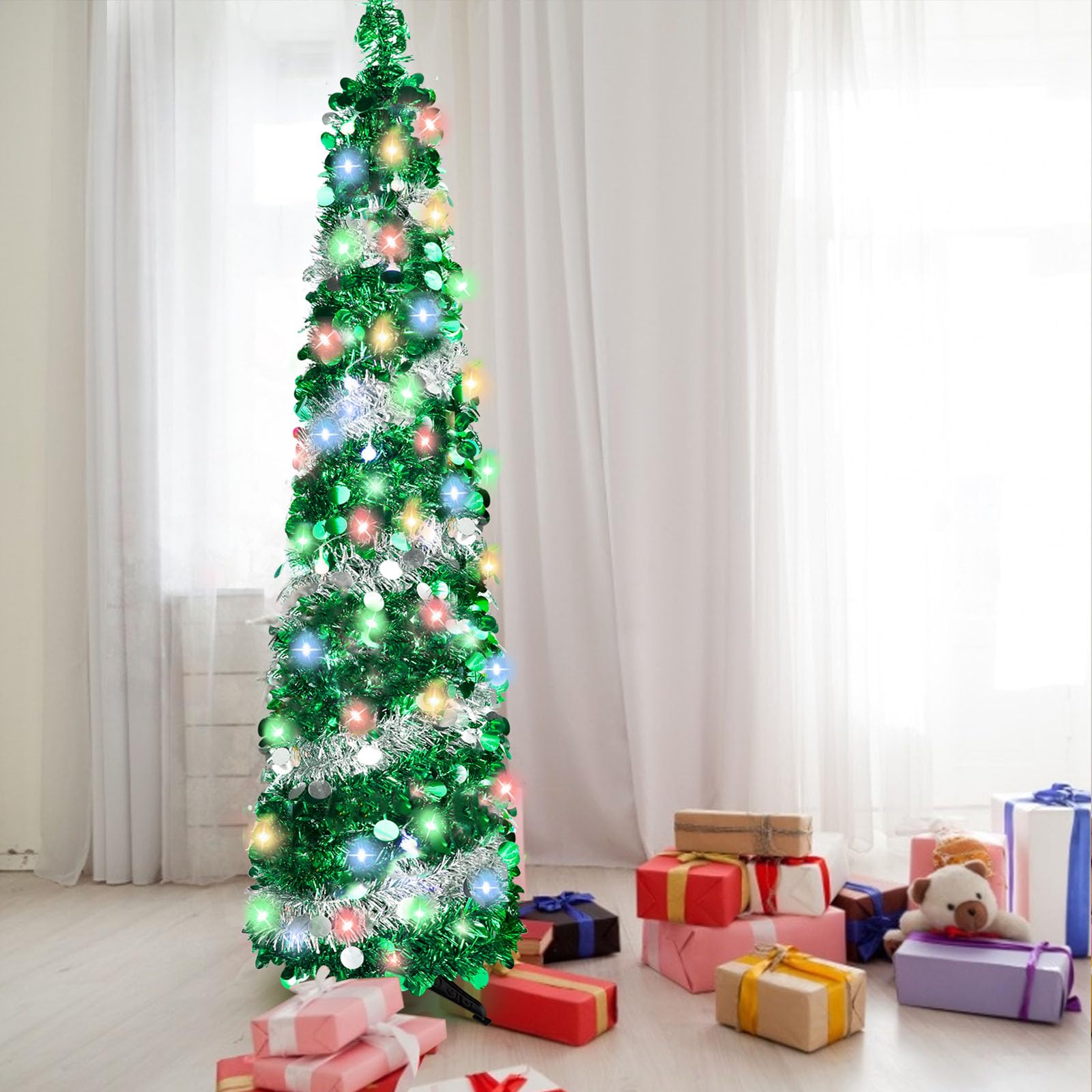 Pop Up Christmas Tree, 5FT Collapsible Artificial Christmas Tree with ...