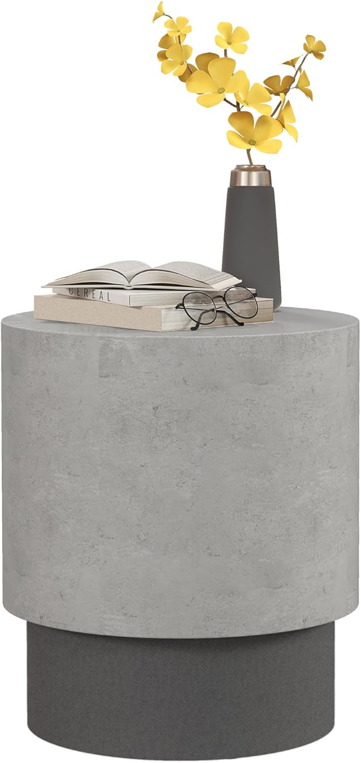 HOMCOM Concrete Finish Side Table, Lightweight Accent Table, 17" Patio ...