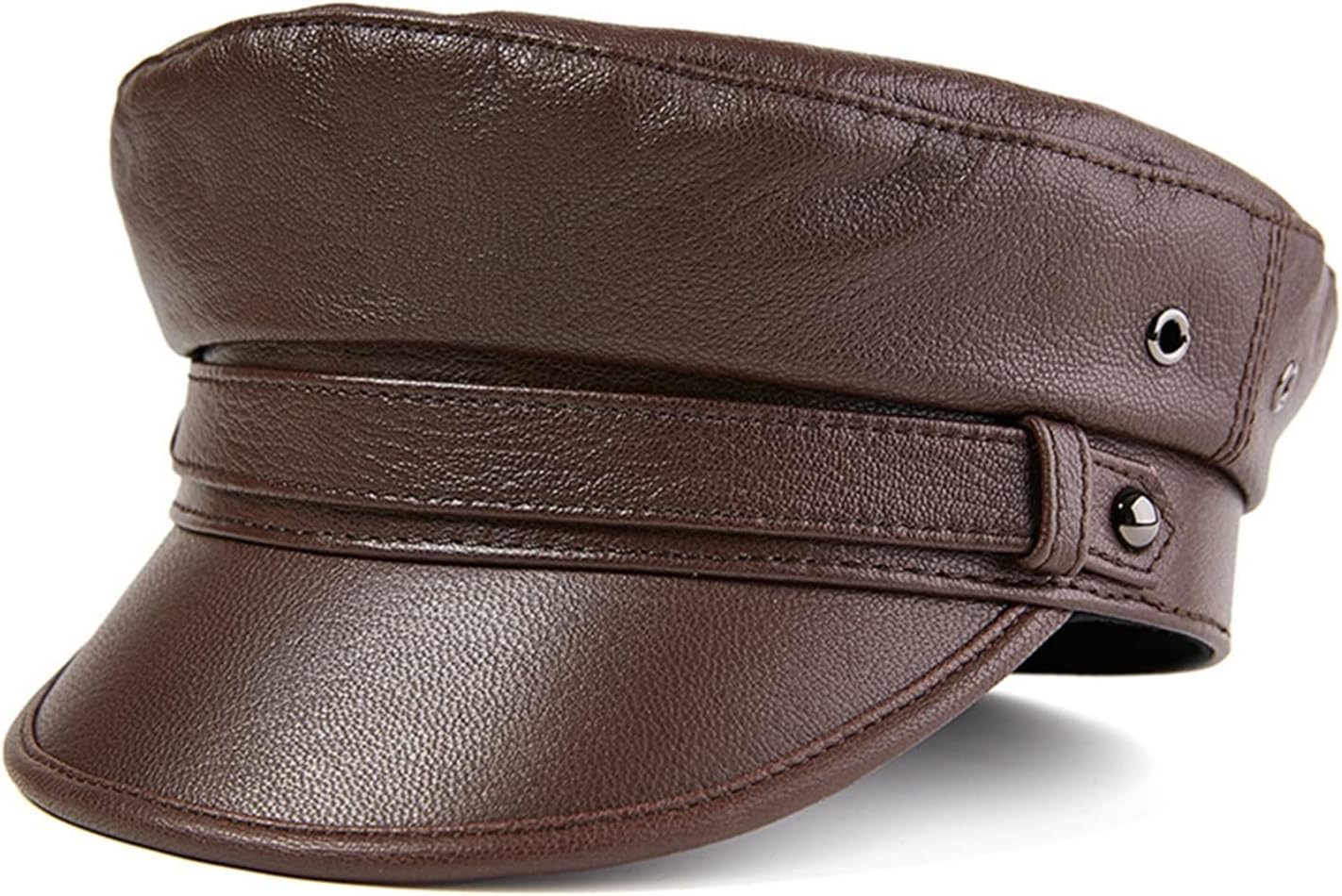 Milit-ARY Hat Men Women Real Leather Sailor Cap White Black Brown ...