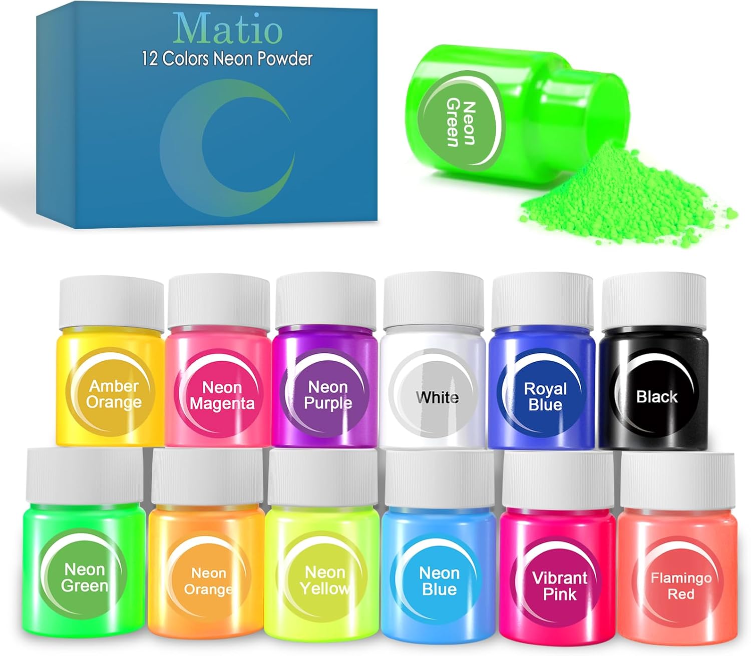 Amazon.com: Matio Neon Pigment Powder, 12 Colors Fluorescent Mica ...