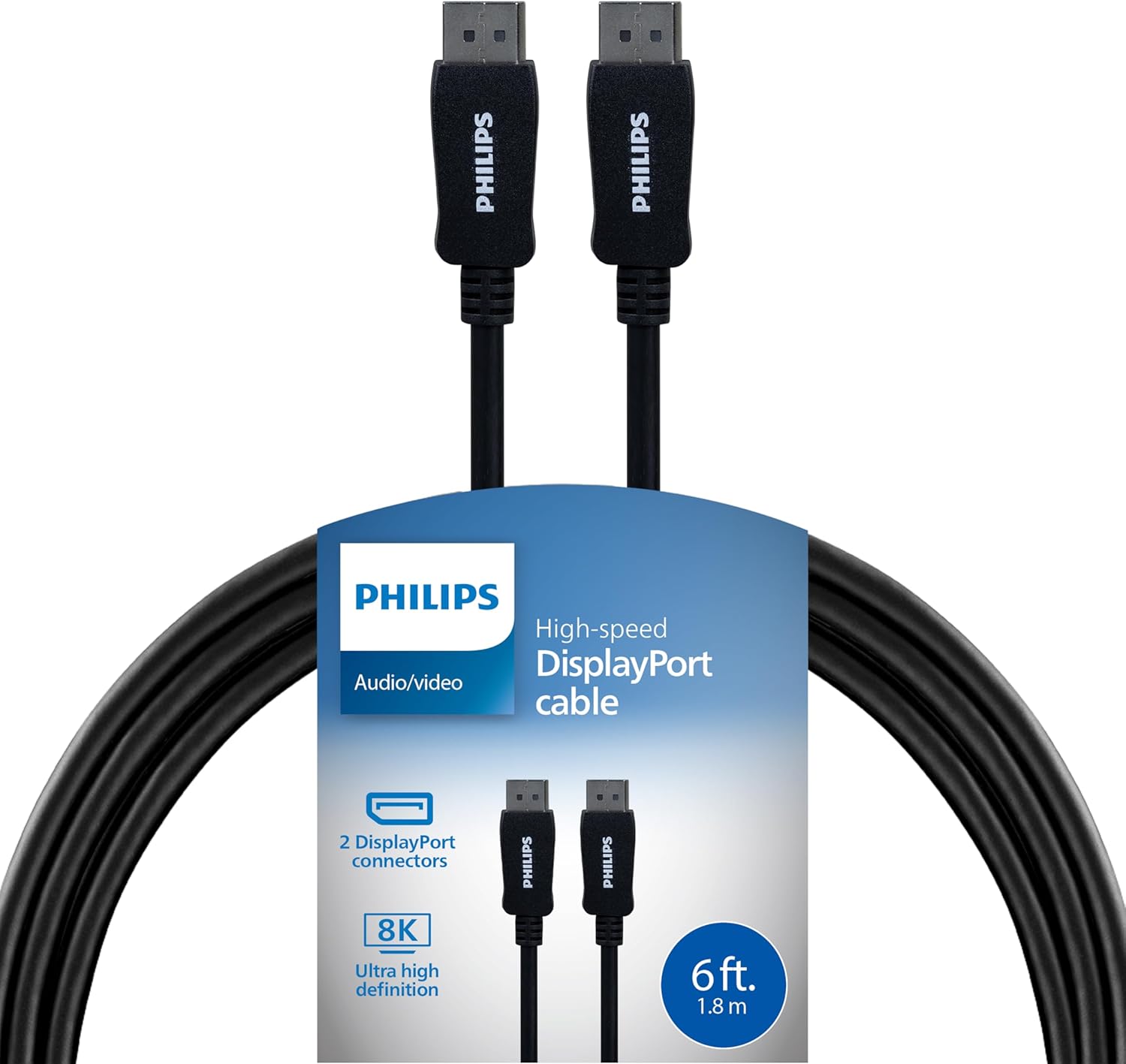 Amazon.com: Philips 8K DisplayPort Cable, 6 Ft Long Cord, 8K@60Hz, 4K ...