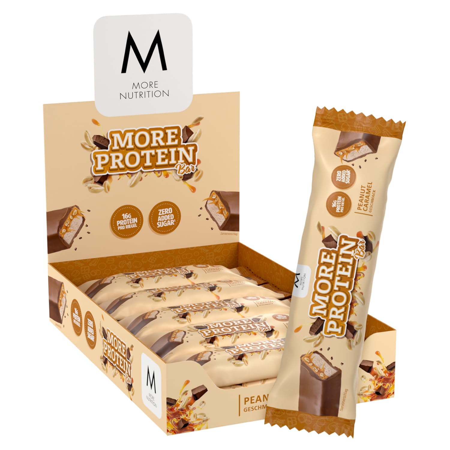 MORE Protein Bar, 10er Box Protein Riegel, 10 x 50 g, Peanut Caramel ...