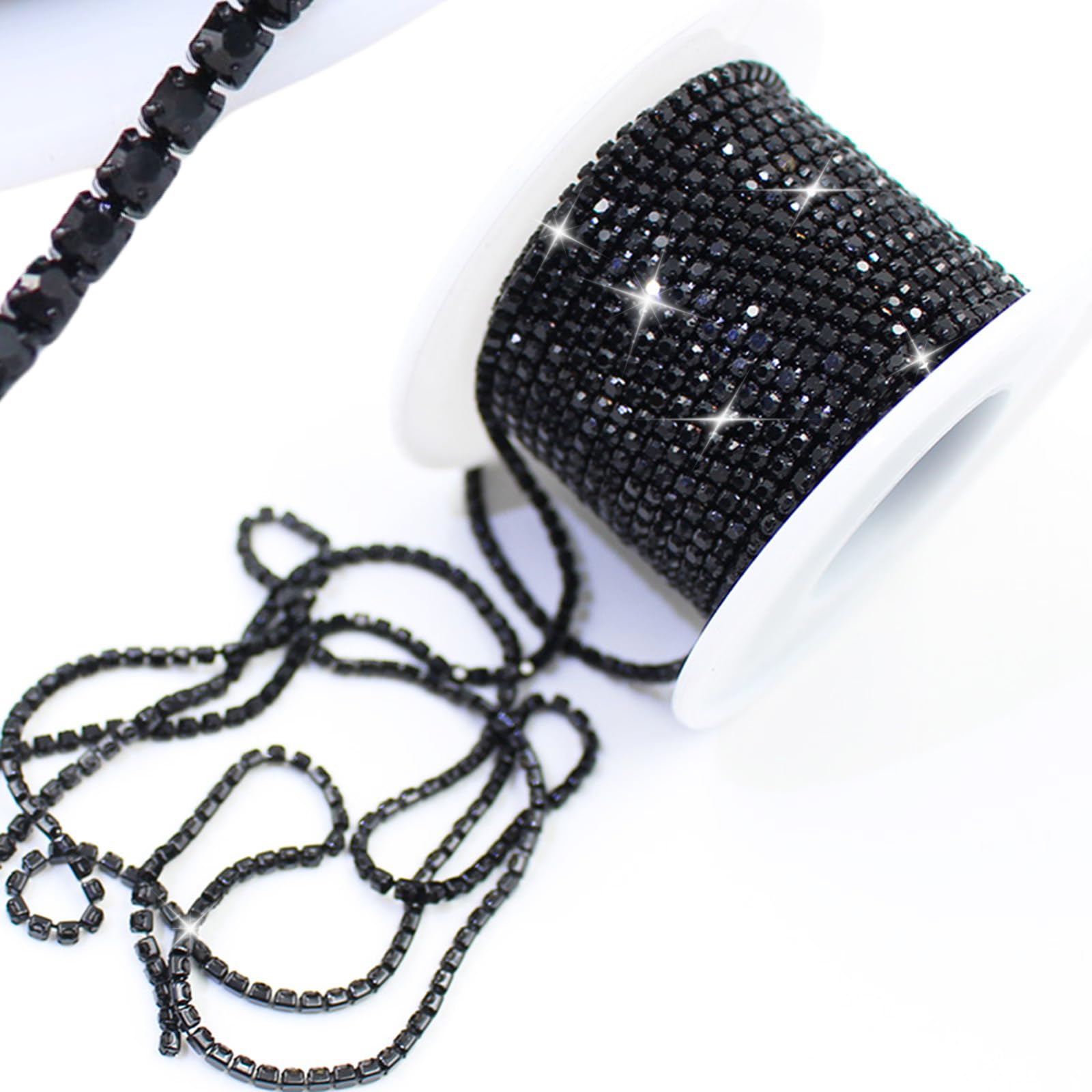 Amazon.com: PEARLY JUN 10 Yards Black Rhinestone Chain Jet Rhinestone ...