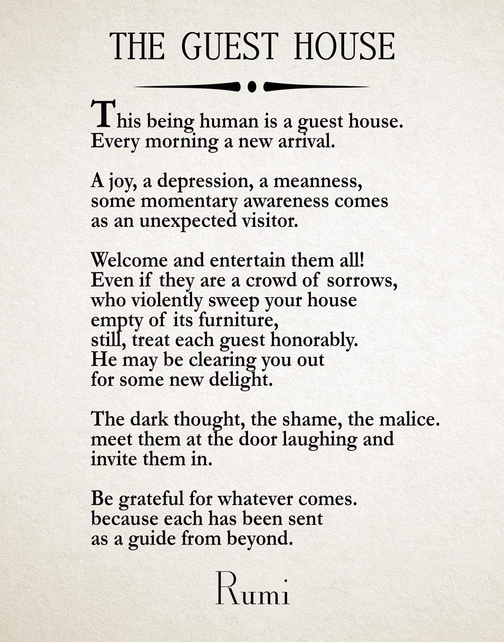 Buy Rumi Quote The Guest House Poem by Rumi Inspiring Poem Guest House ...