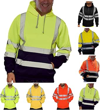 Amazon.com: Hi Vis Hoodie High Visibility Safety Sweatshirt Jackets for Men Class 3 Reflective ...