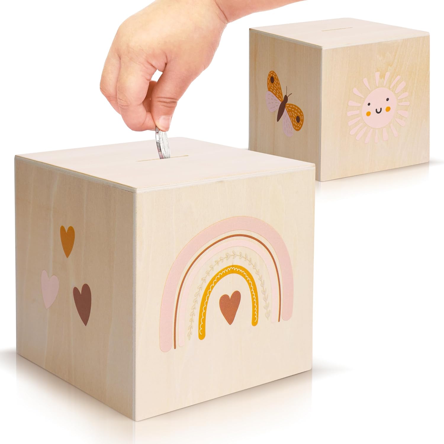 Amazon.com: Wooden Piggy Bank for Kids - Beautifully Crafted Coin Bank ...