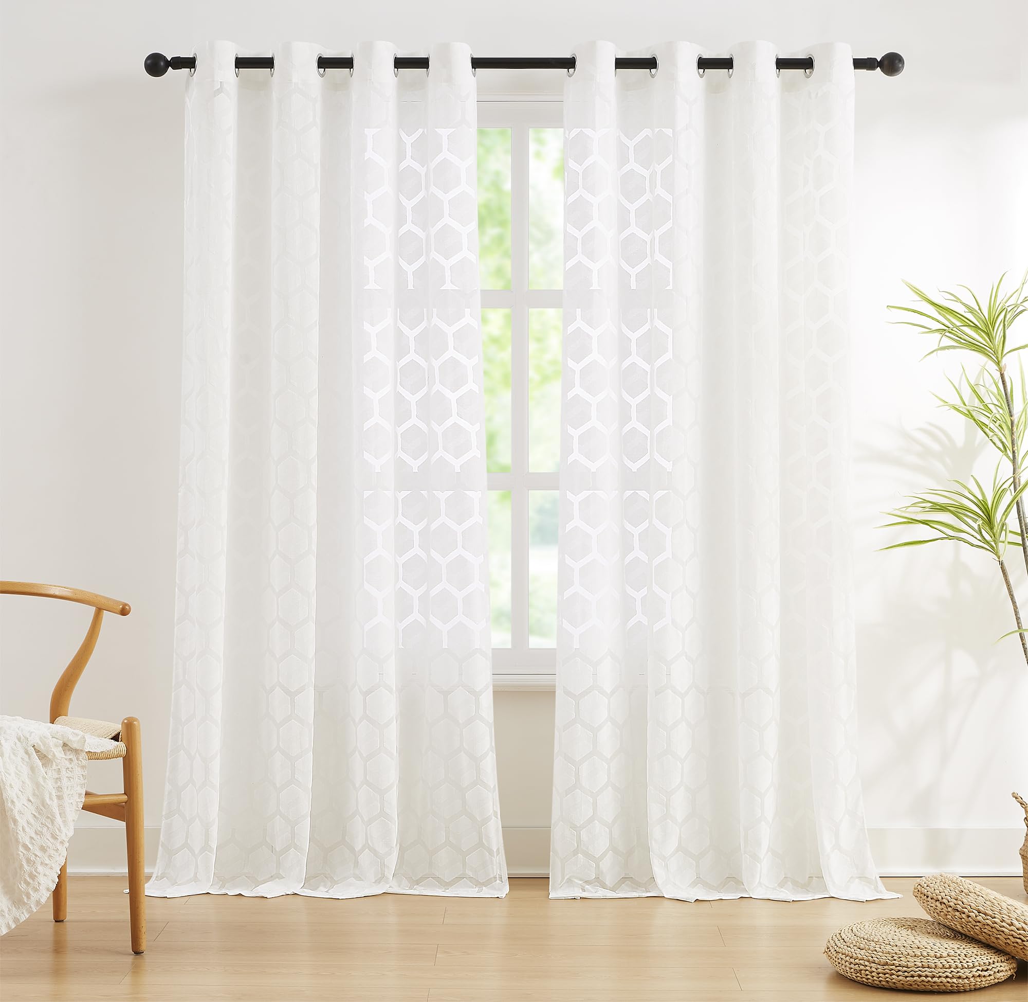 Amazon.com: White Lace Sheer Curtains for Living Room Bedroom 63 inch ...