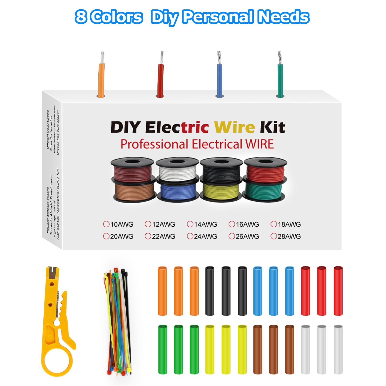 Snapklik.com : 20 Gauge Stranded Wire Kit, 23ft Each 8 Colors 20AWG ...