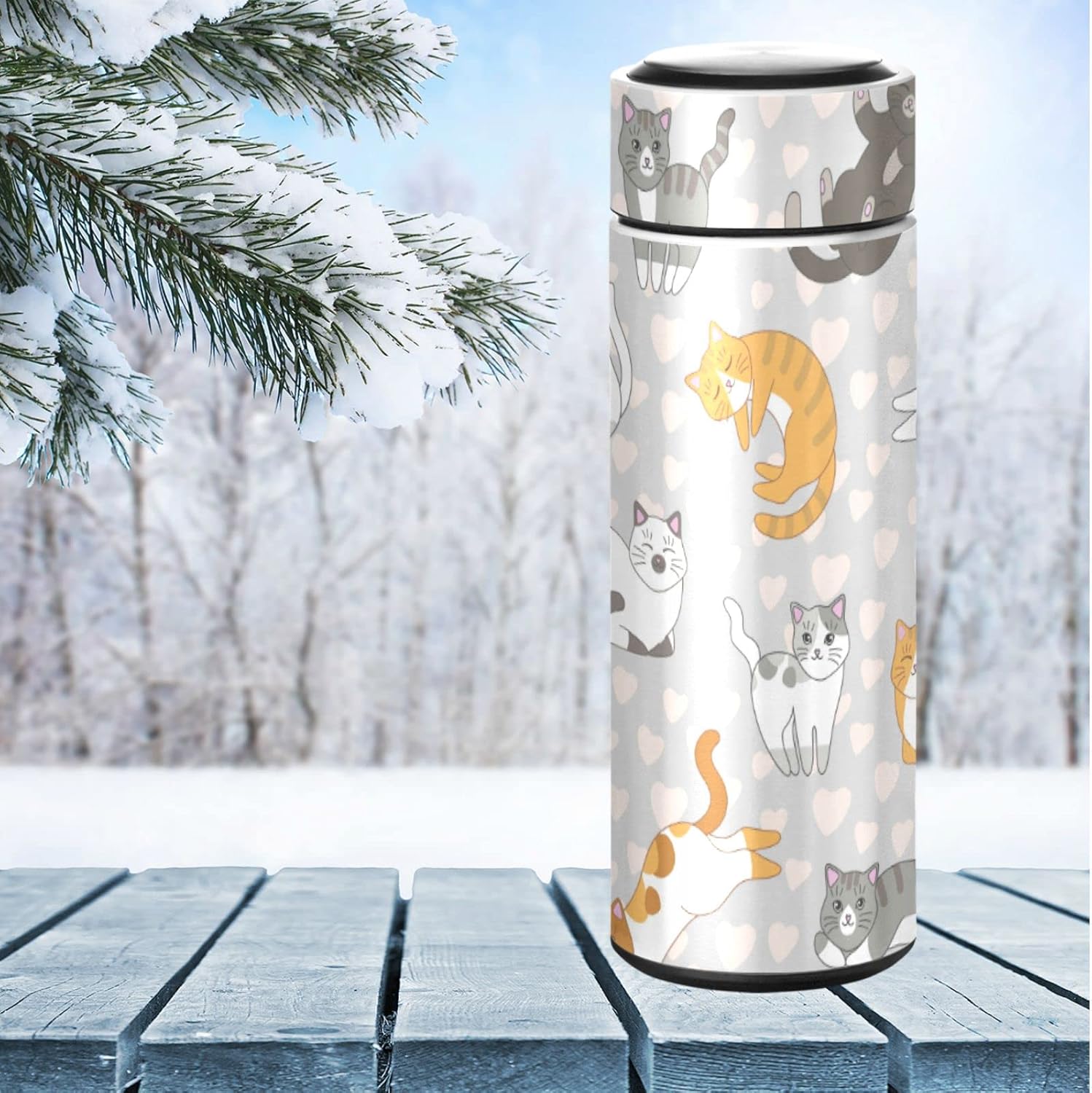 CaTaKu Pink Hearts Cats Water Bottle Insulated 16 oz Stainless Steel ...