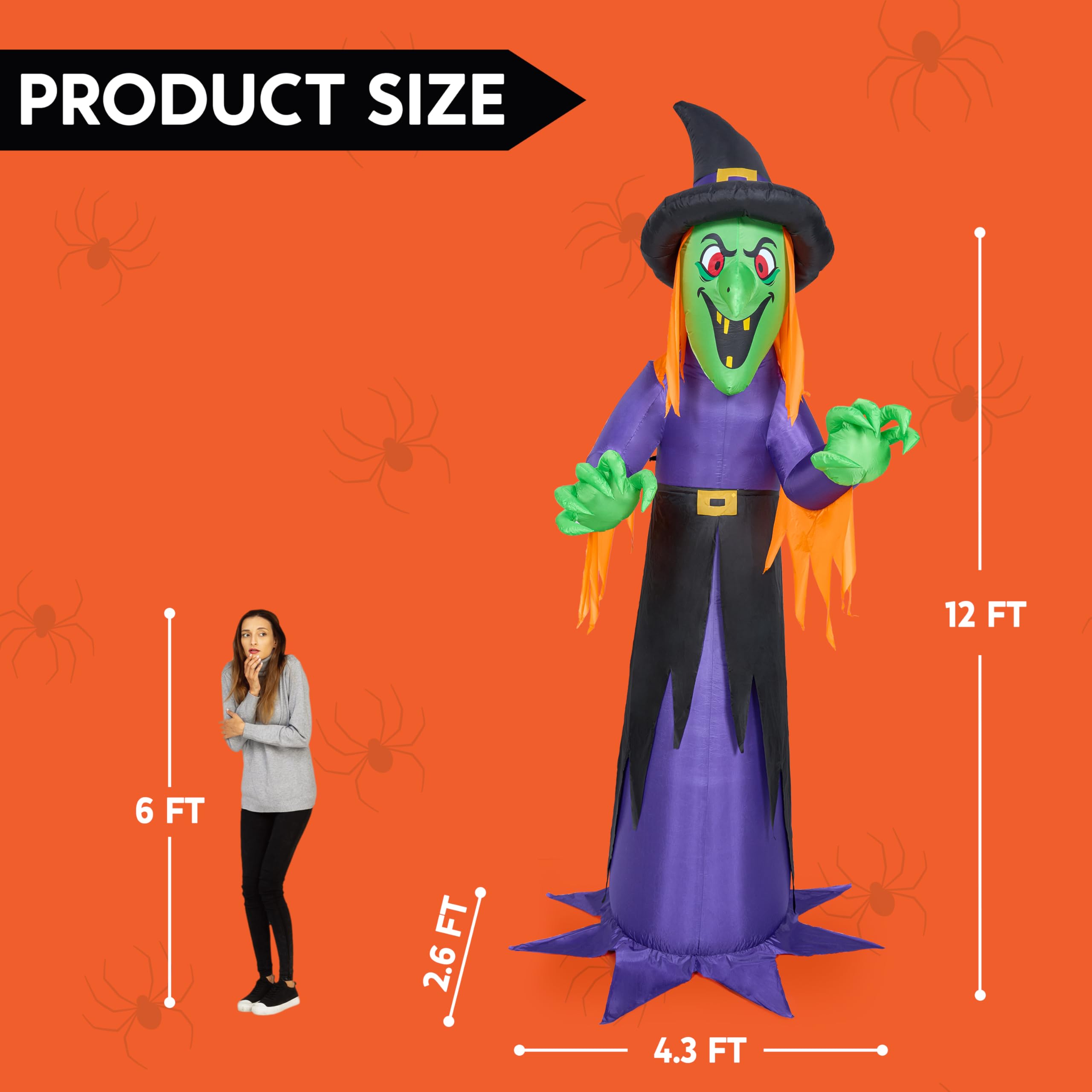 Joiedomi 12 FT Tall Halloween Inflatable Witch with Built-in LED Lights ...