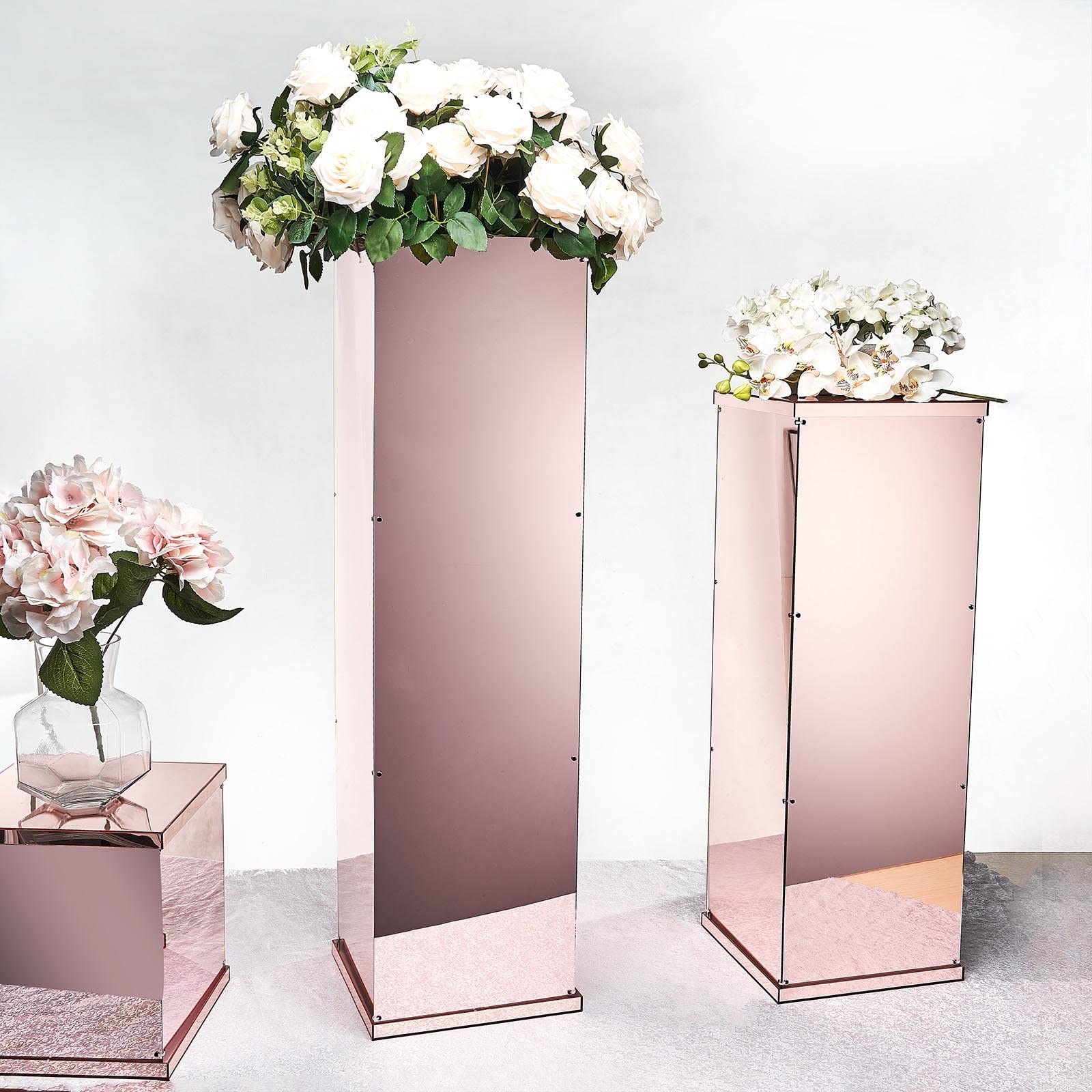 Efavormart 40" Rose Gold/Blush Mirrored Acrylic Pedestal Risers ...