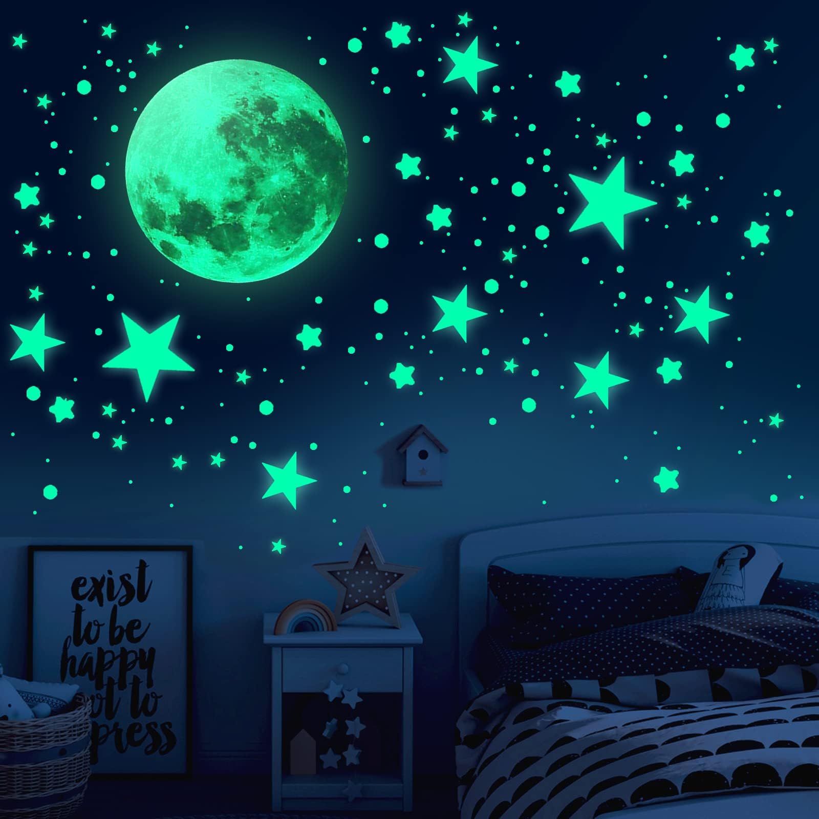 Amazon.com: Glow in The Dark Stars & Moons Wall Decal Set - Quality ...