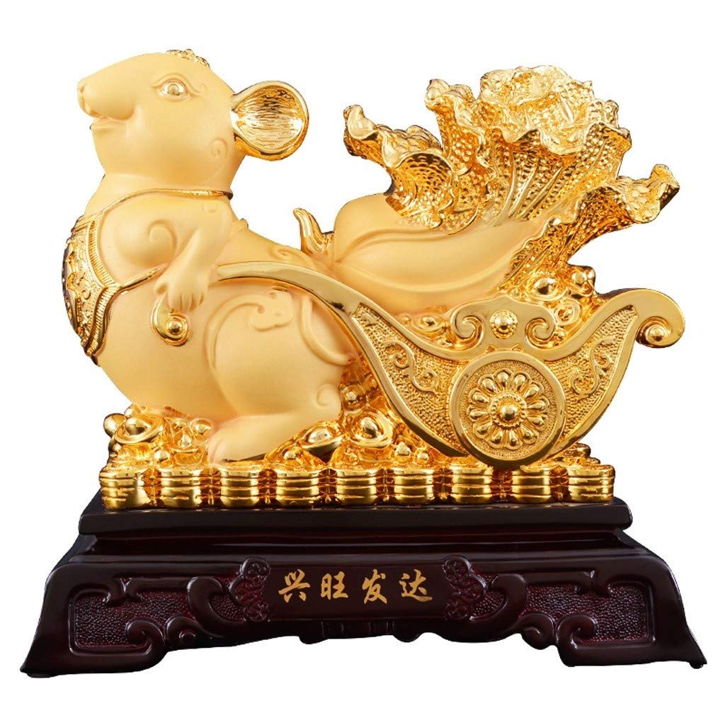Buy RJJX Home 2020 Chinese Zodiac Rat Year Golden Resin Rat with Feng ...