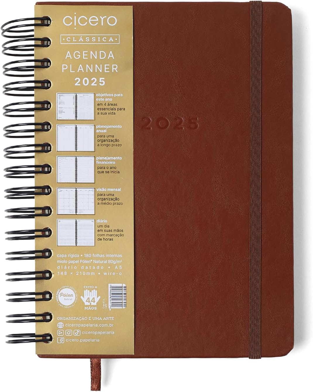Agenda Planner Wire-O 2025 Clássica Diária A5 Café, Cicero | Amazon.com.br