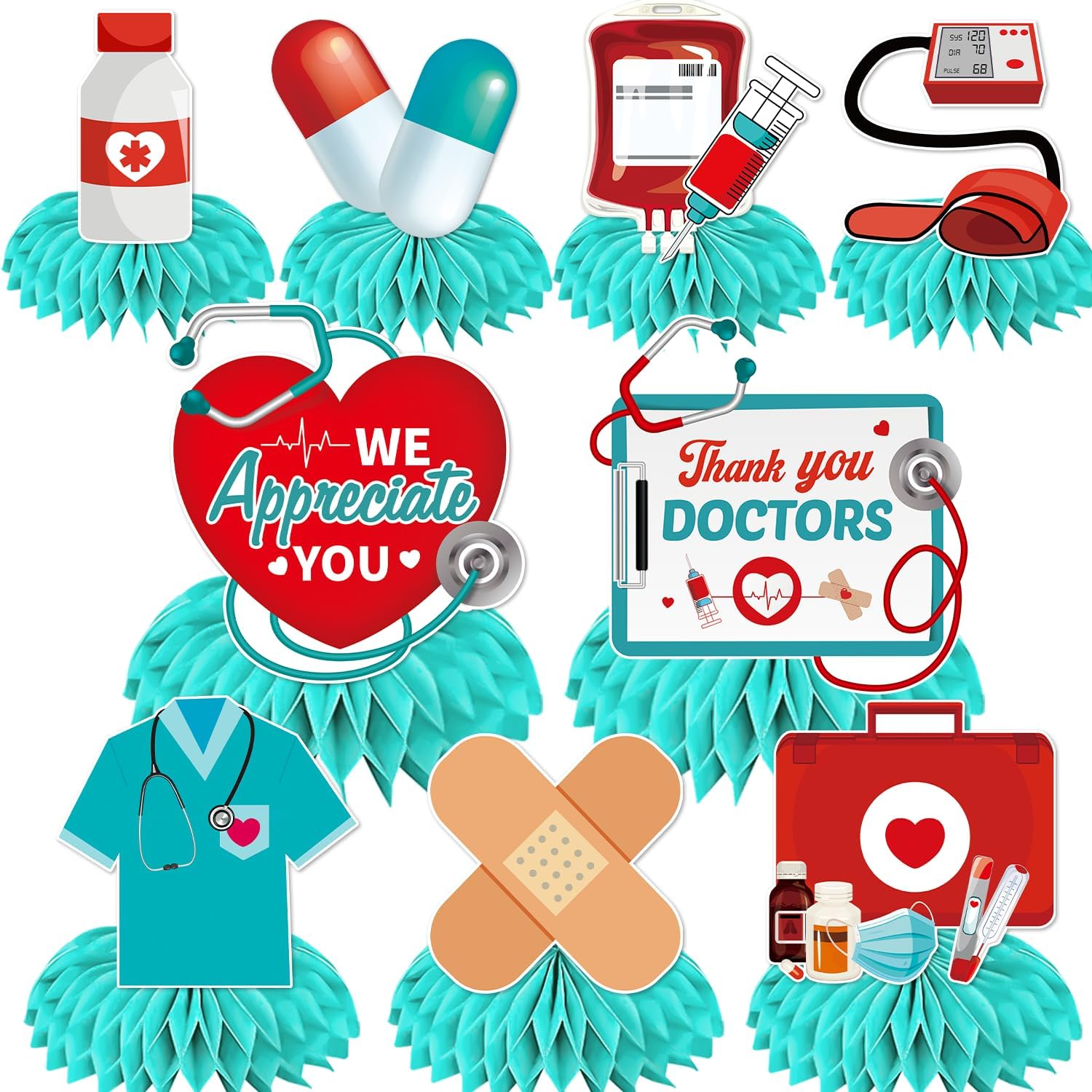 Amazon.com: 9 Pcs Doctors Day Decorations Honeycomb Centerpieces, 3D ...