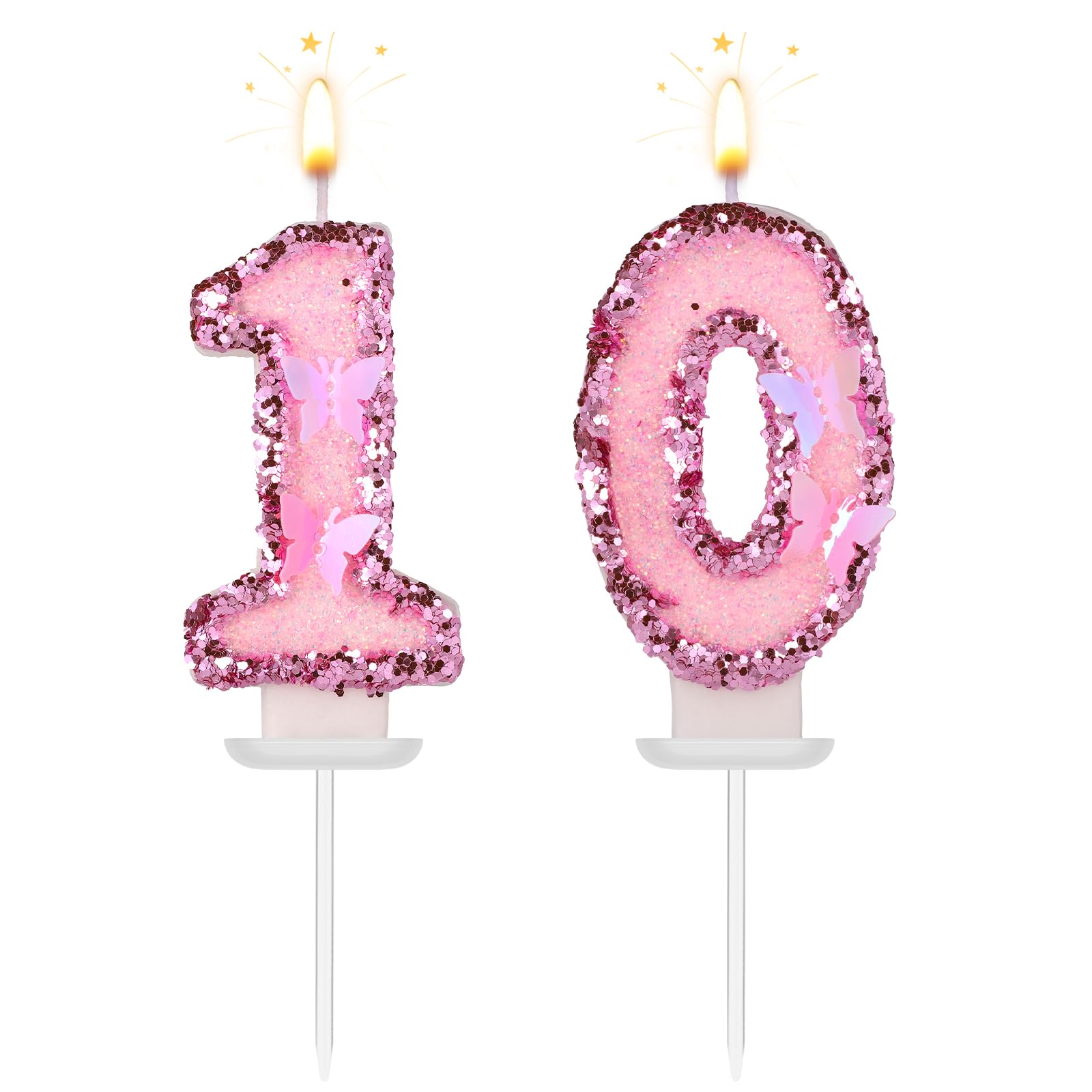 Amazon.com: Girls Birthday Number 10 Candles, 2.95in Glitter Butterfly ...