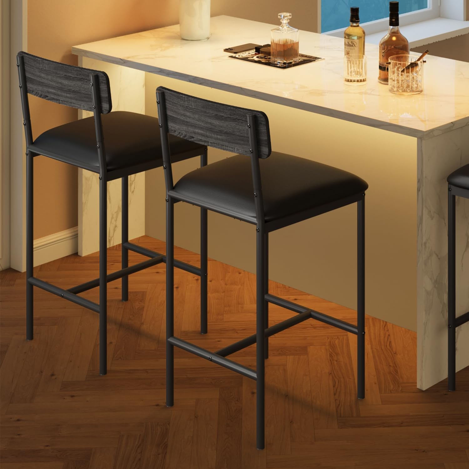 Amazon.com: IDEALHOUSE Bar Stools Set of 2, Kitchen Bar Stools with ...