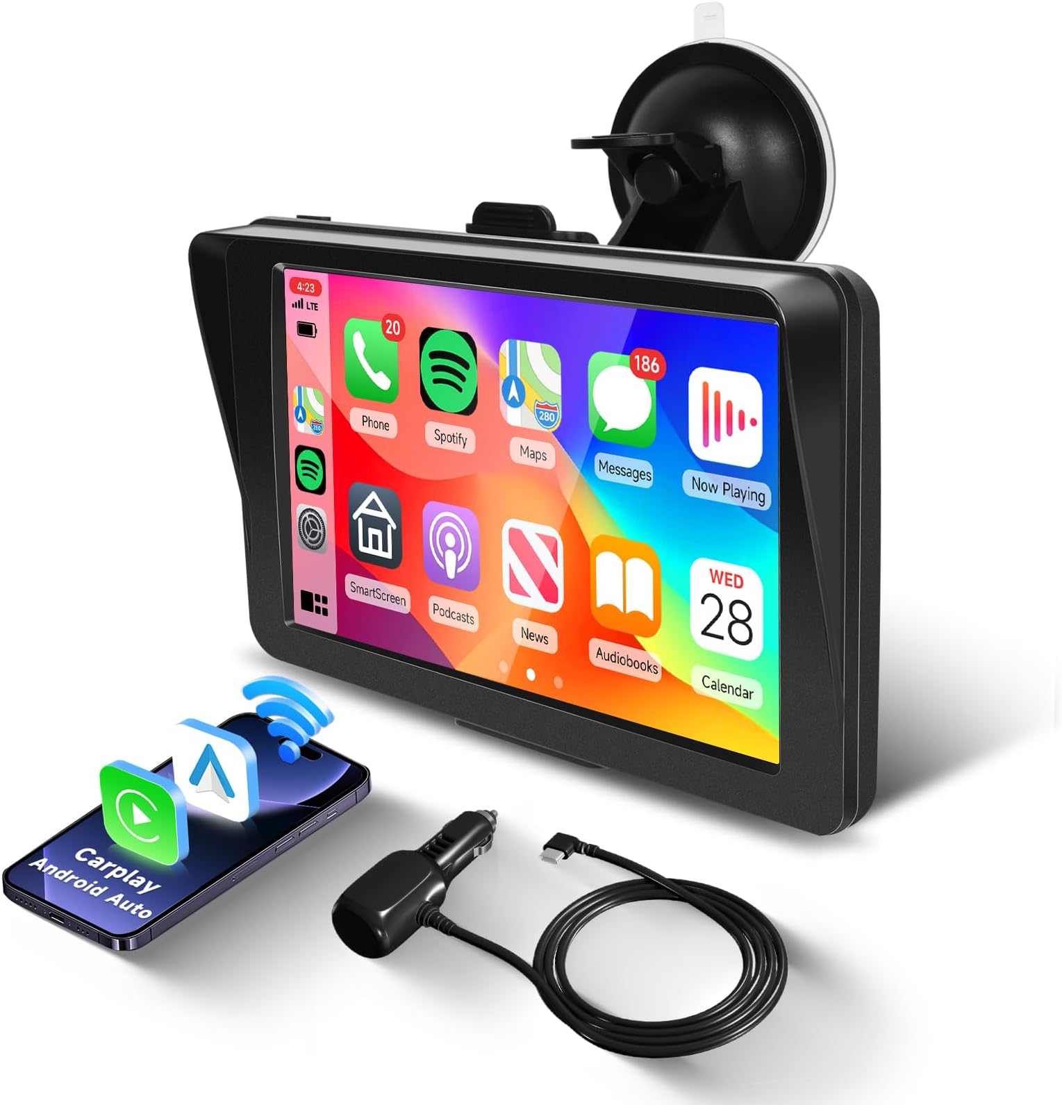 Amazon.com: Podofo Wireless CarPlay Car Screen, 7 inch HD IPS ...