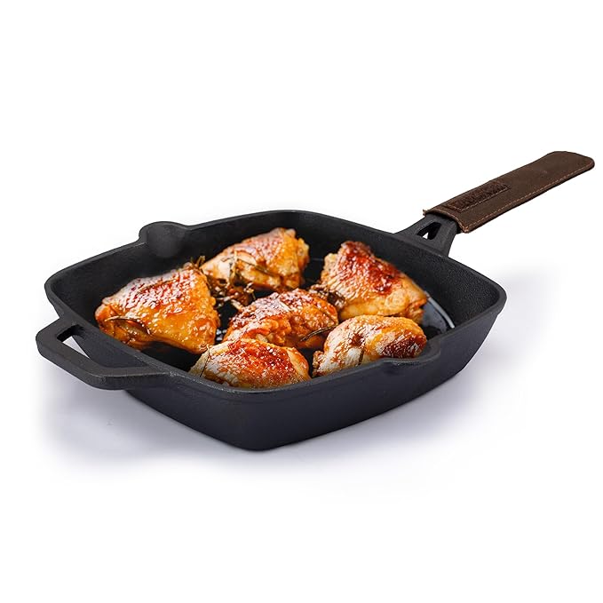 Buy AGARO Royal Pre Seasoned Cast Iron Grill Pan, 24cm Diameter, 1.9L ...