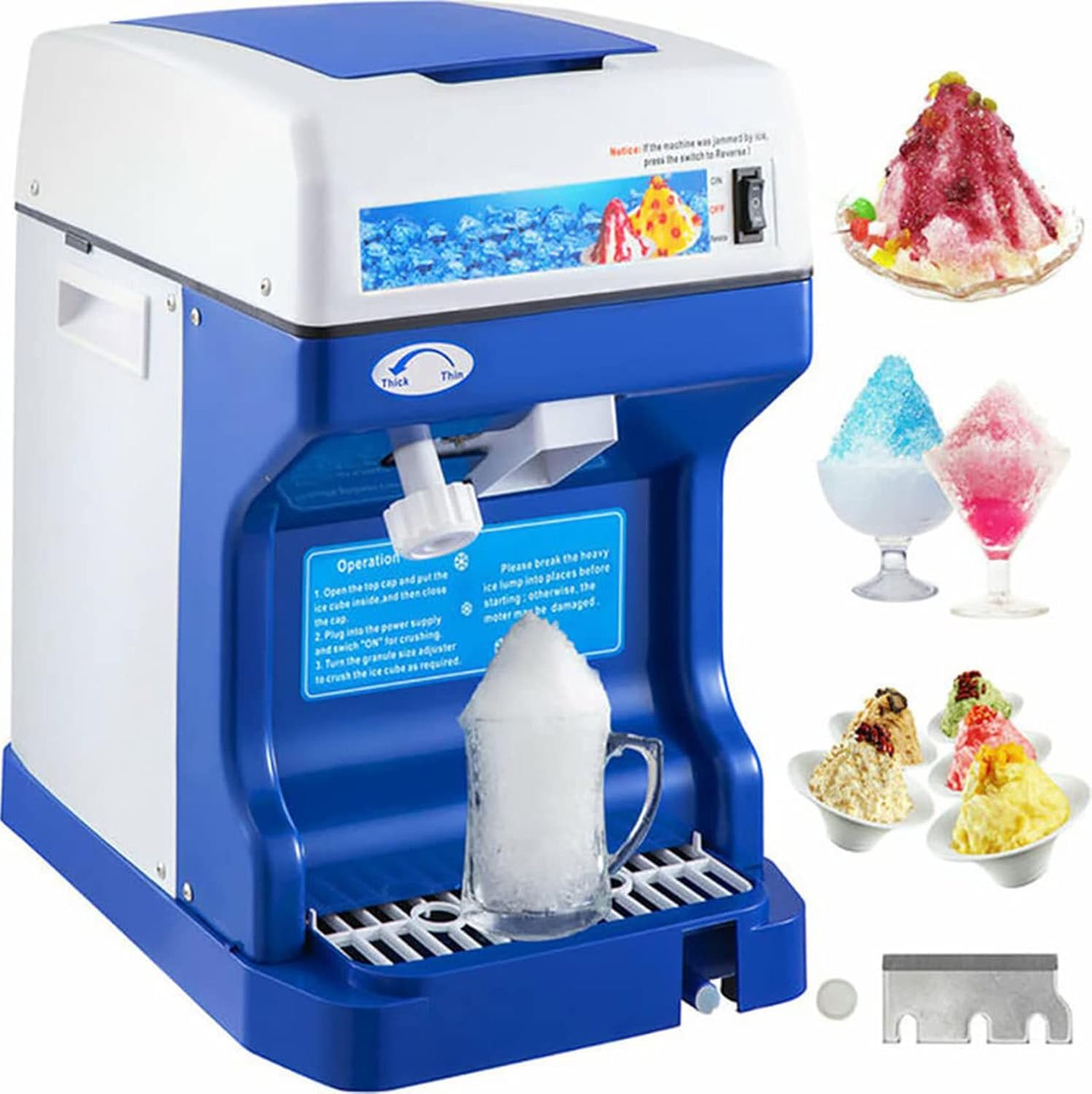 XDLYWUZIQ 250W Electric Ice Crusher Snow Cone Machine, Adjustable ...
