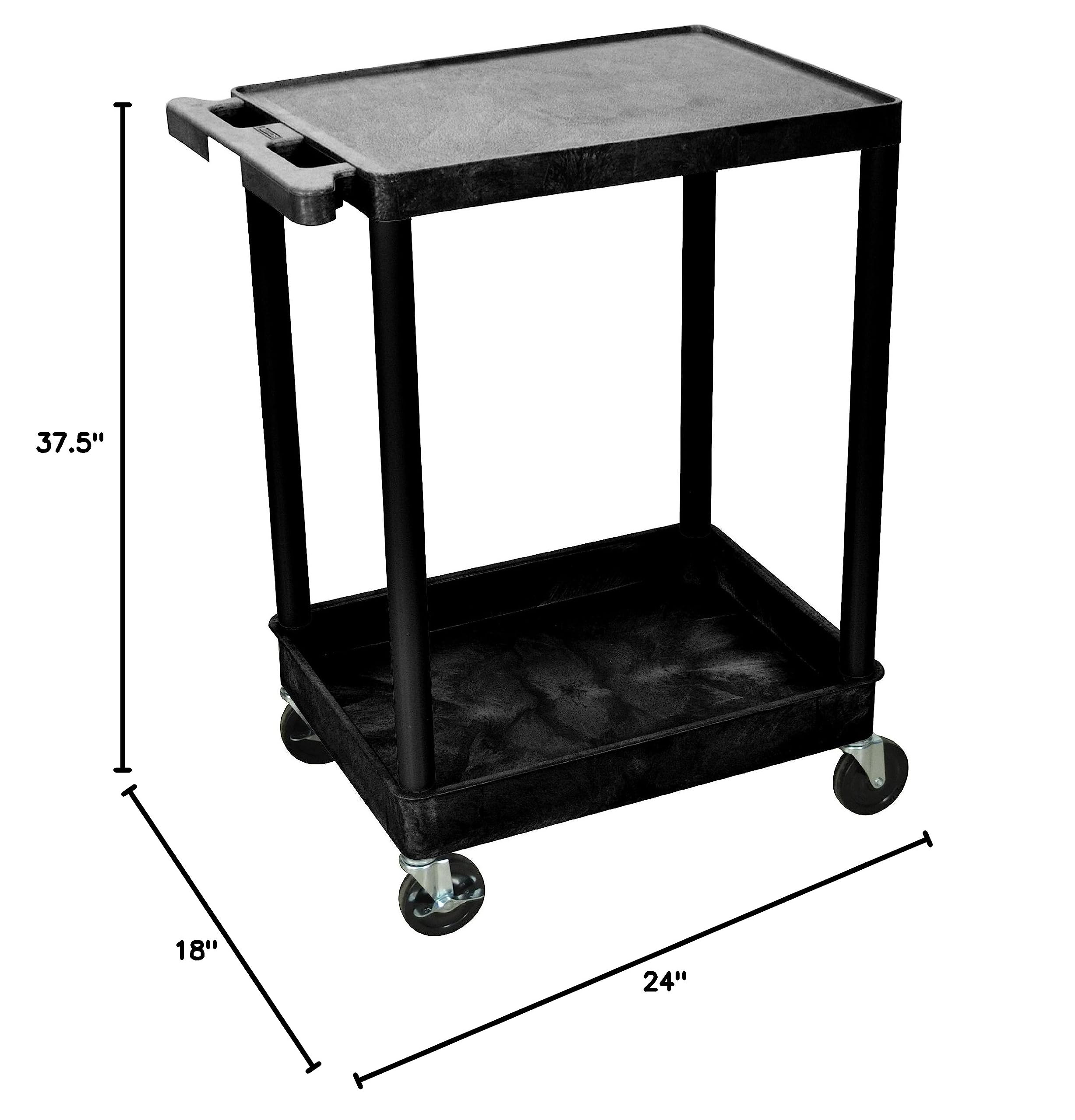 H Wilson STC21-B STC Series 18 x 24 Inch 2-Shelf Utility Cart, Black