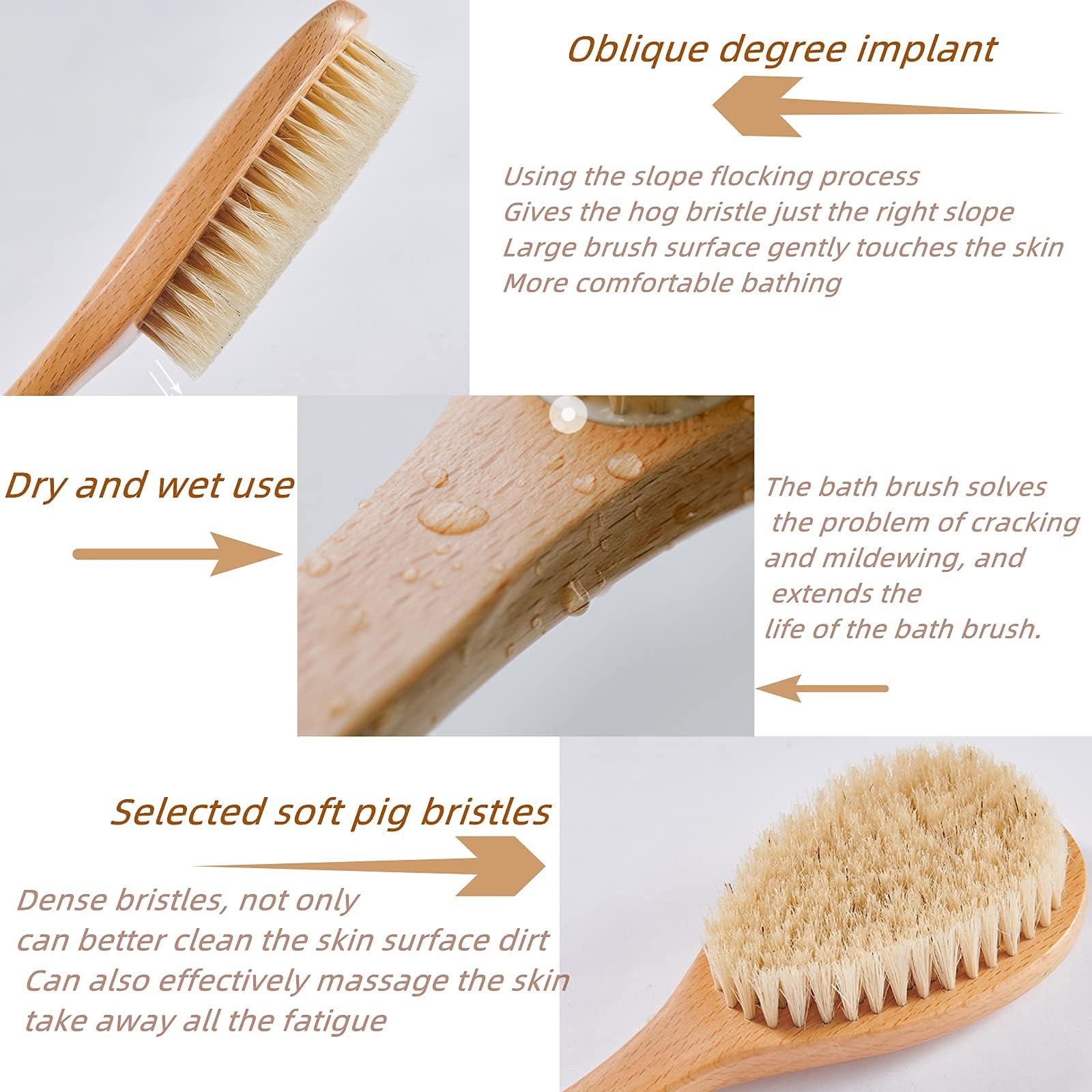 Buy Long handled shower back brush with soft and strong natural ...