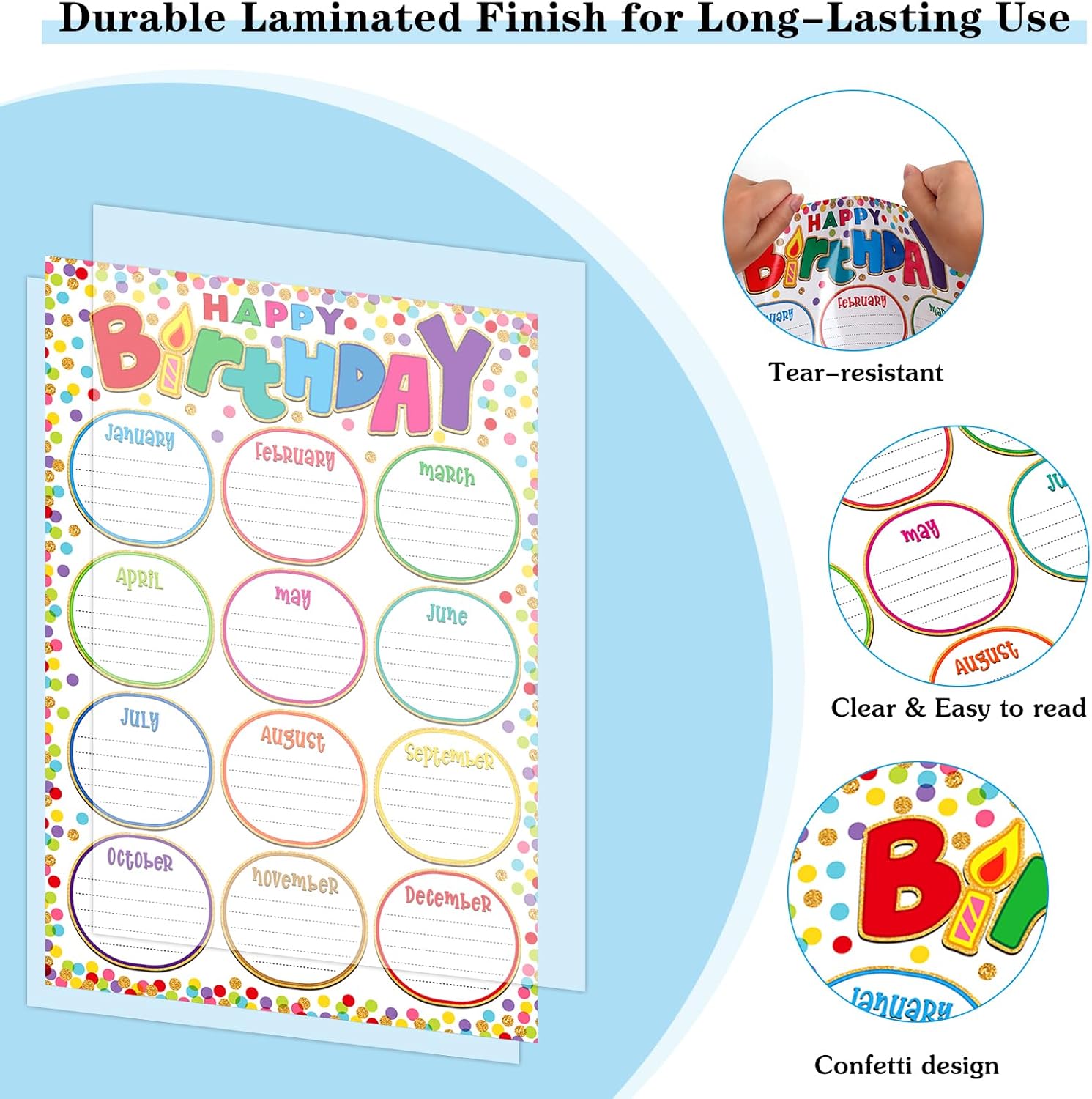 FaCraft Birthday Chart for Classroom - Confetti Birthday Poster ...