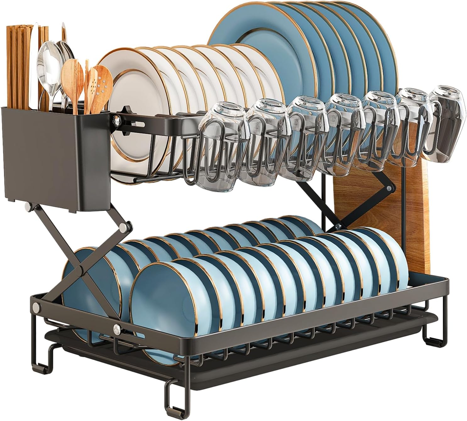 Hoisimdy Dish Drying Rack 2 Tier Dish Rack Large Capacity Folding ...